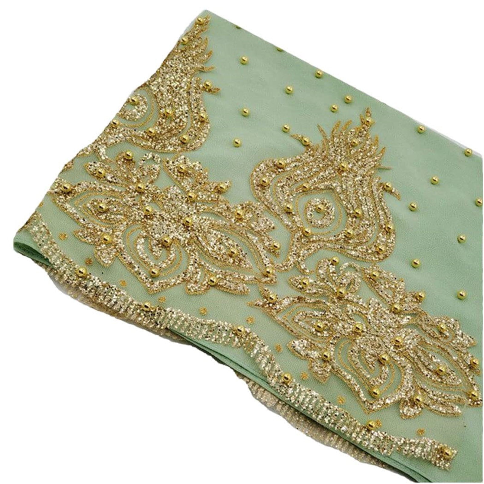 Bandana Scarf, Green Muslim Chiffon Hijabs Scarf Turban Gold Beading ...