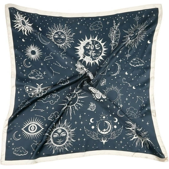 Bandana Square Polyester Satin Head Scarf Sun Divinatory Elements Black ...