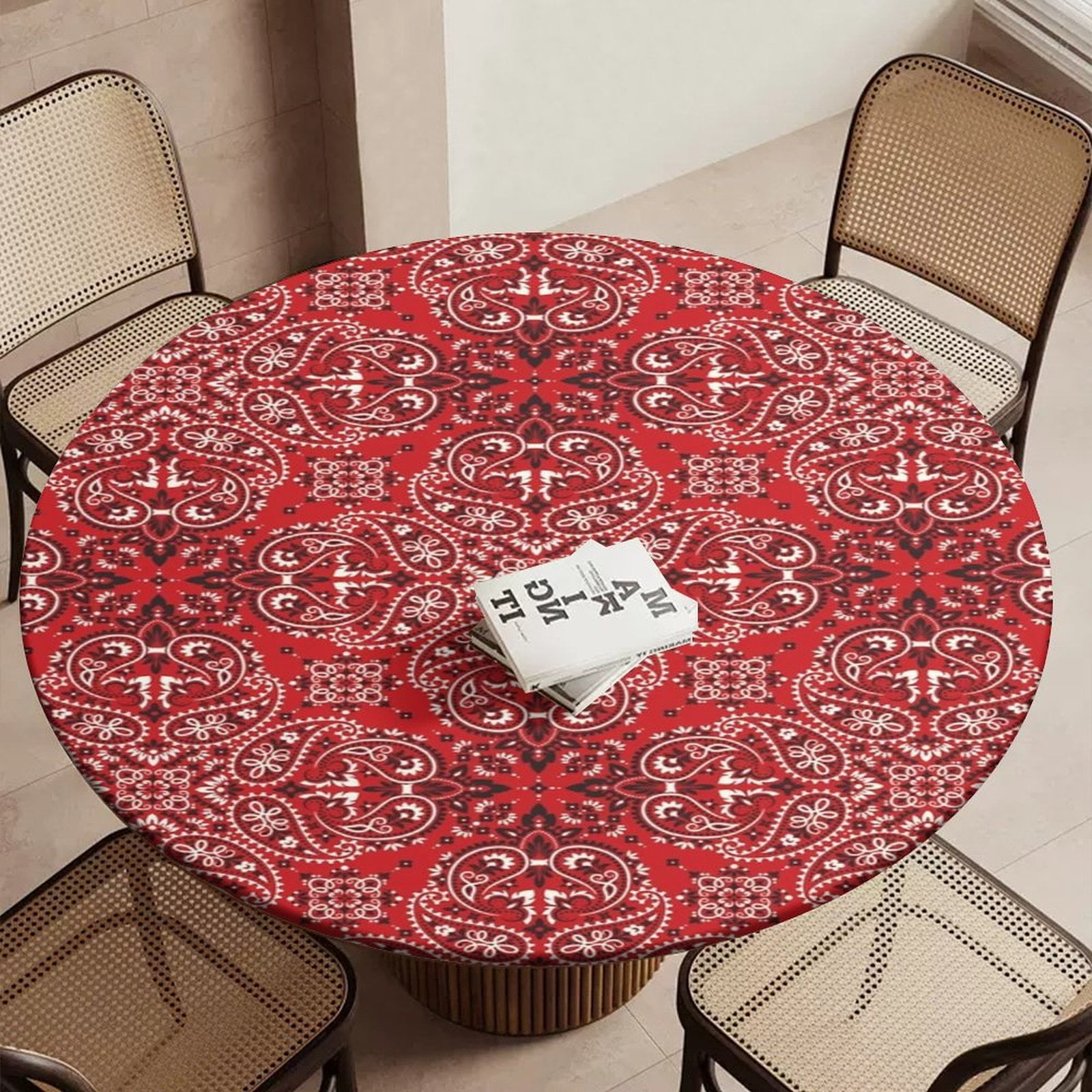 Bandana Style Print Round Table Cover Kitchen Printed Waterproof ...