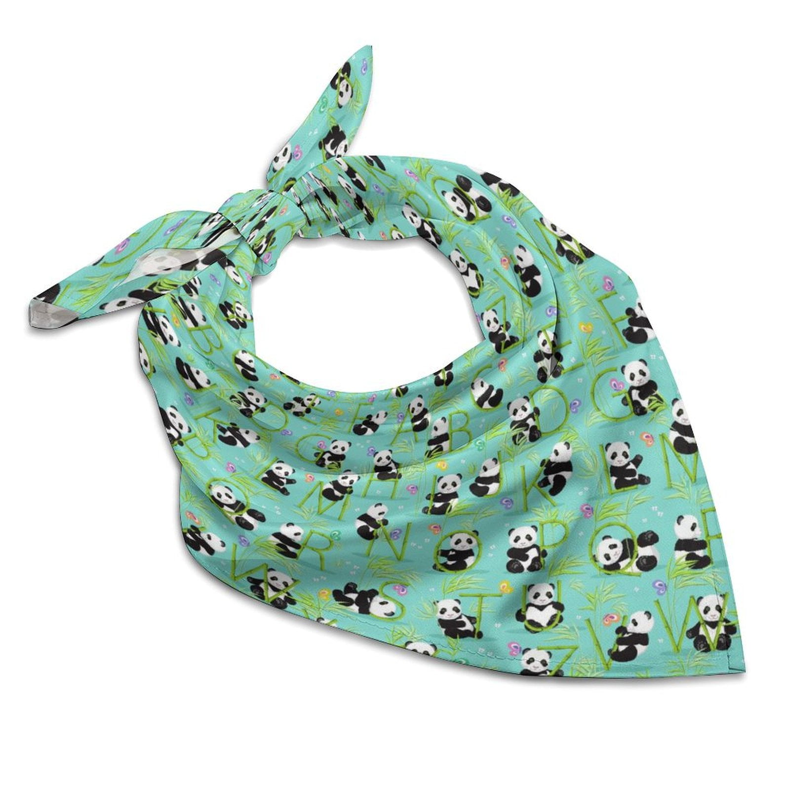 Bandana for Women Alphabet And Panda Soft Simulated Silk Head Scarf ...
