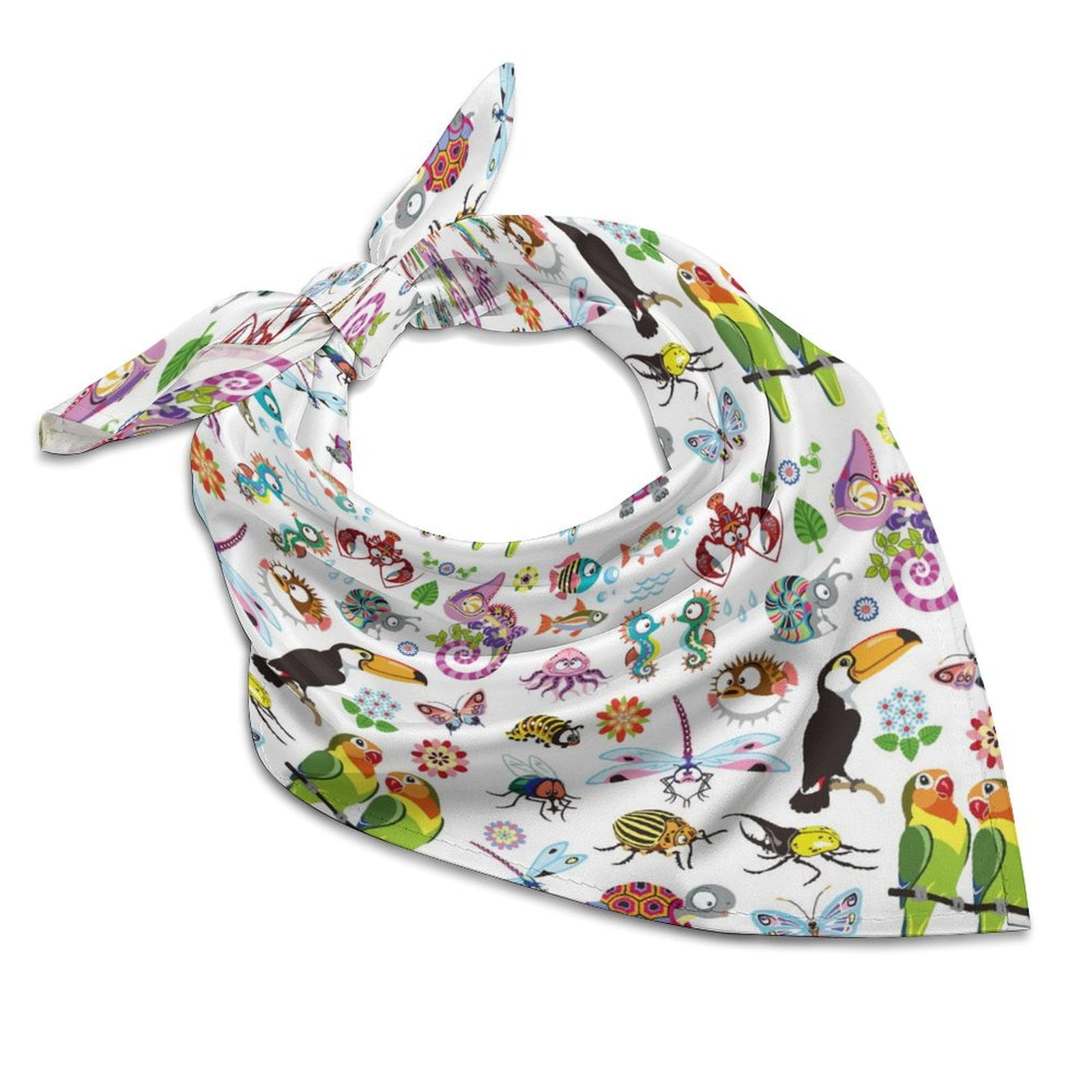 Bandana for Women Cartoon Wild Animals Soft Simulated Silk Head Scarf ...