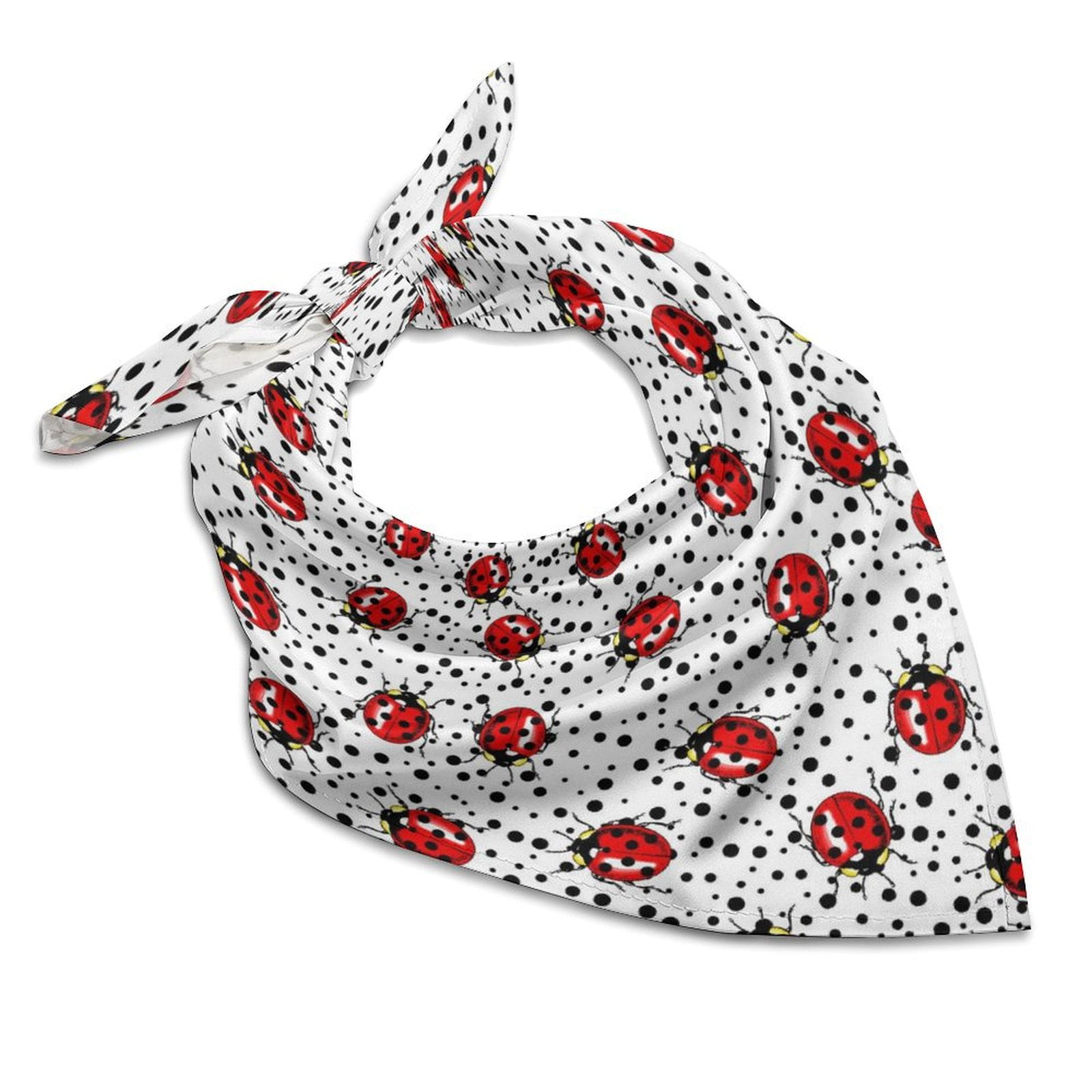 Bandana for Women Red Ladybugs On Black Dotted Soft Simulated Silk Head ...