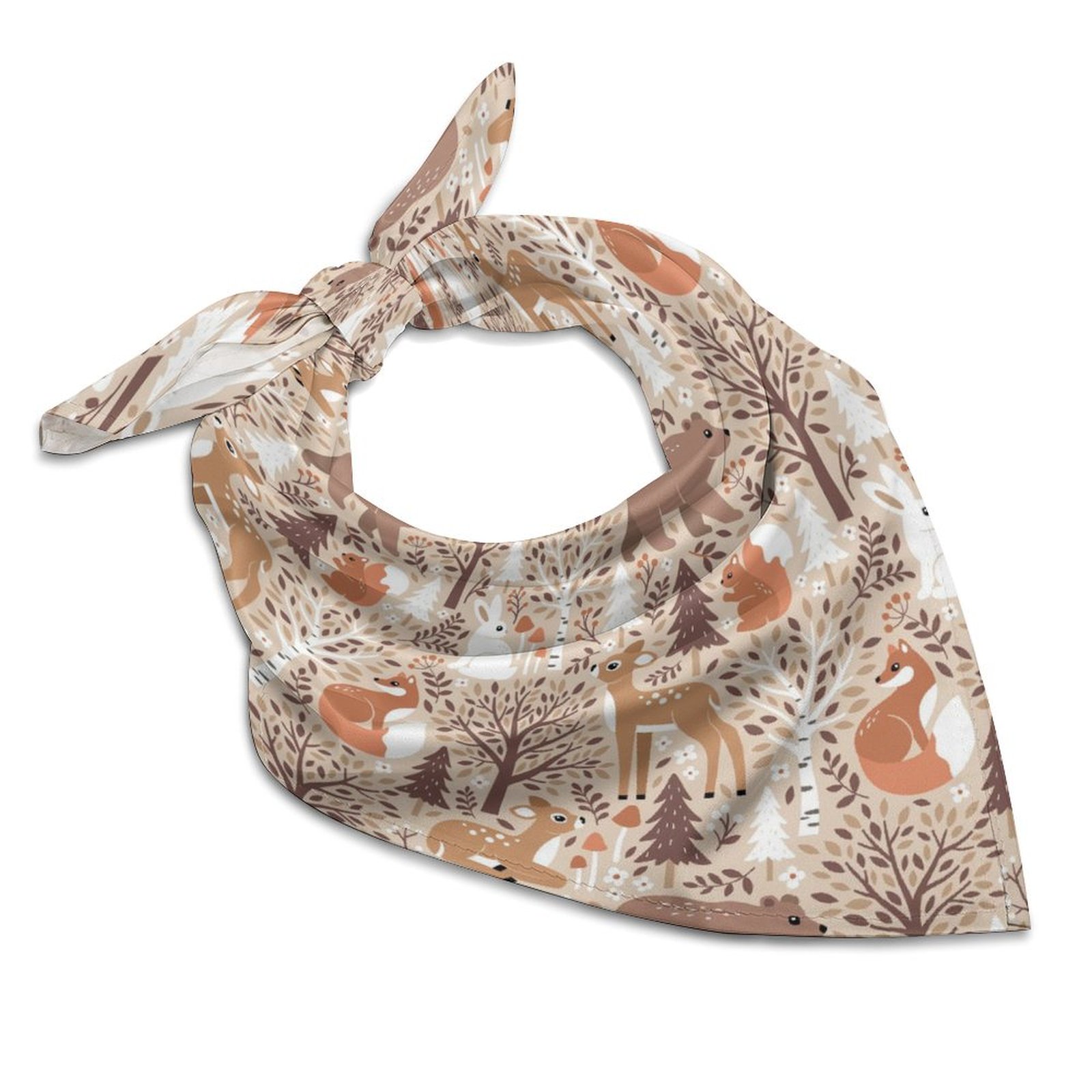 Bandana for Women Woodland Animals in Neutral Tones Soft Simulated Silk ...