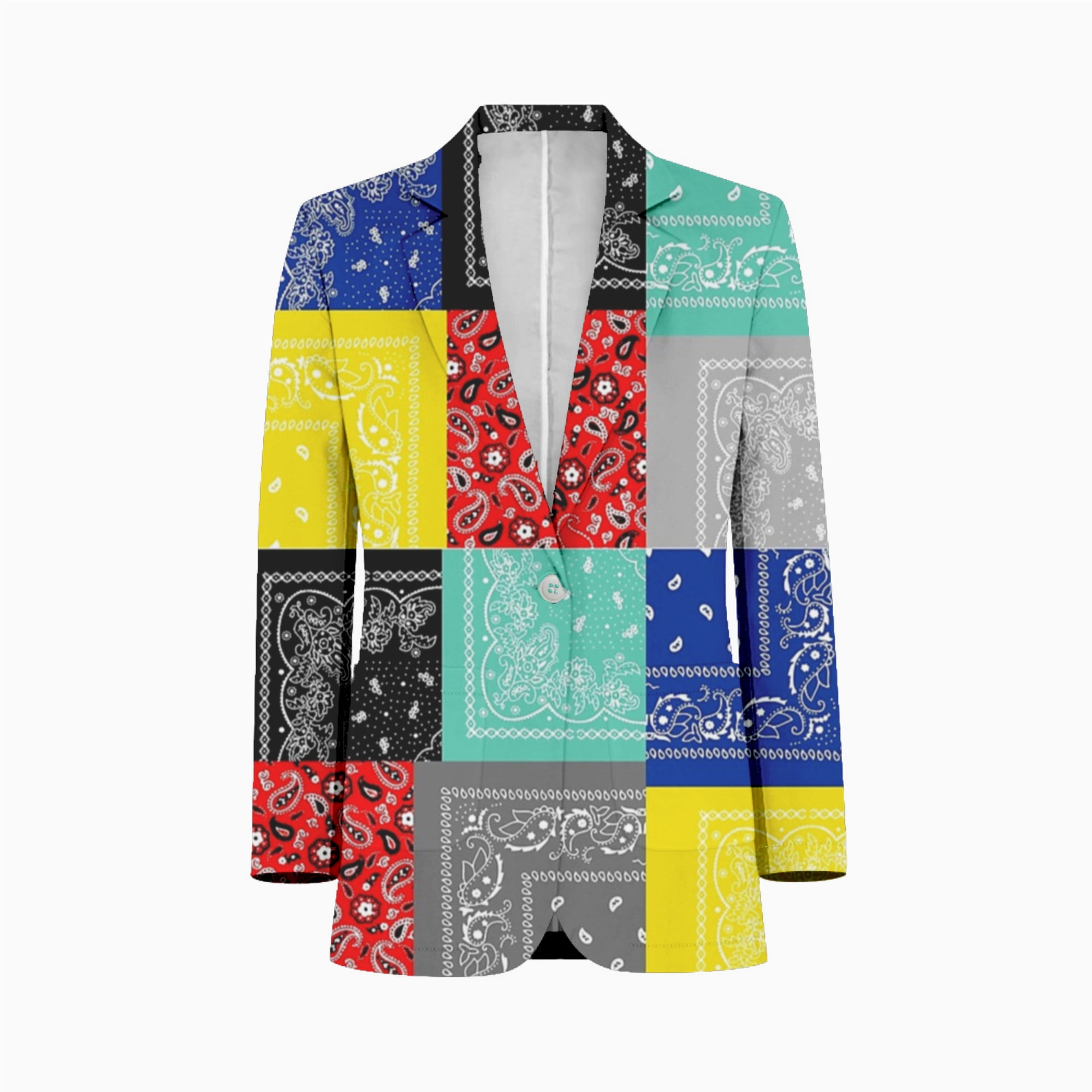 Bandana paisley patchwork pattern Mens Suits Shawl Collar Slim Fit Suit ...