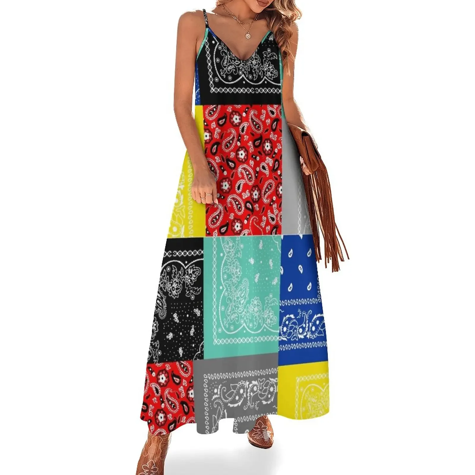Bandana paisley patchwork pattern Sleeveless Dress clothing women 2025 ...