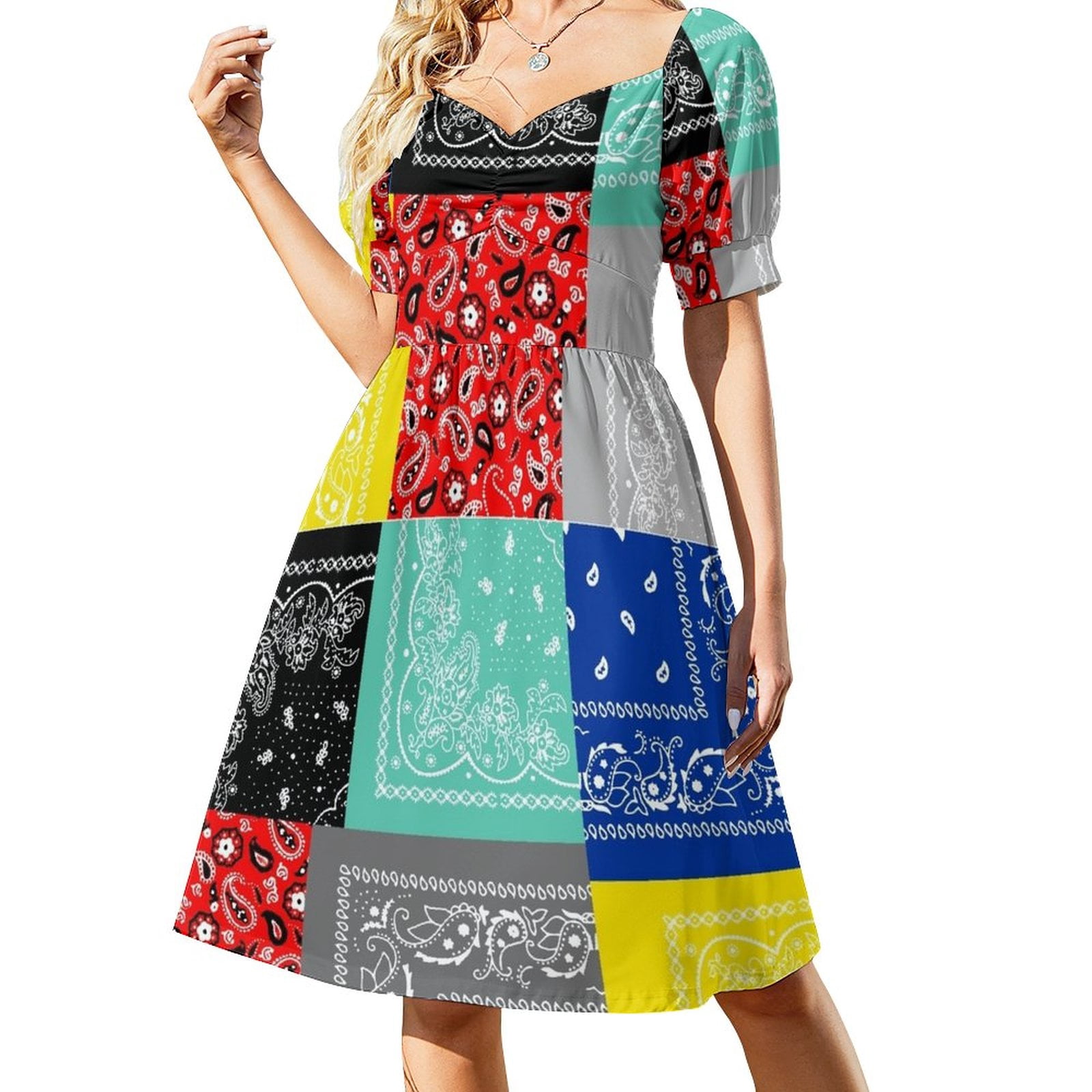 Bandana paisley patchwork pattern Sleeveless Dress summer women's suit ...