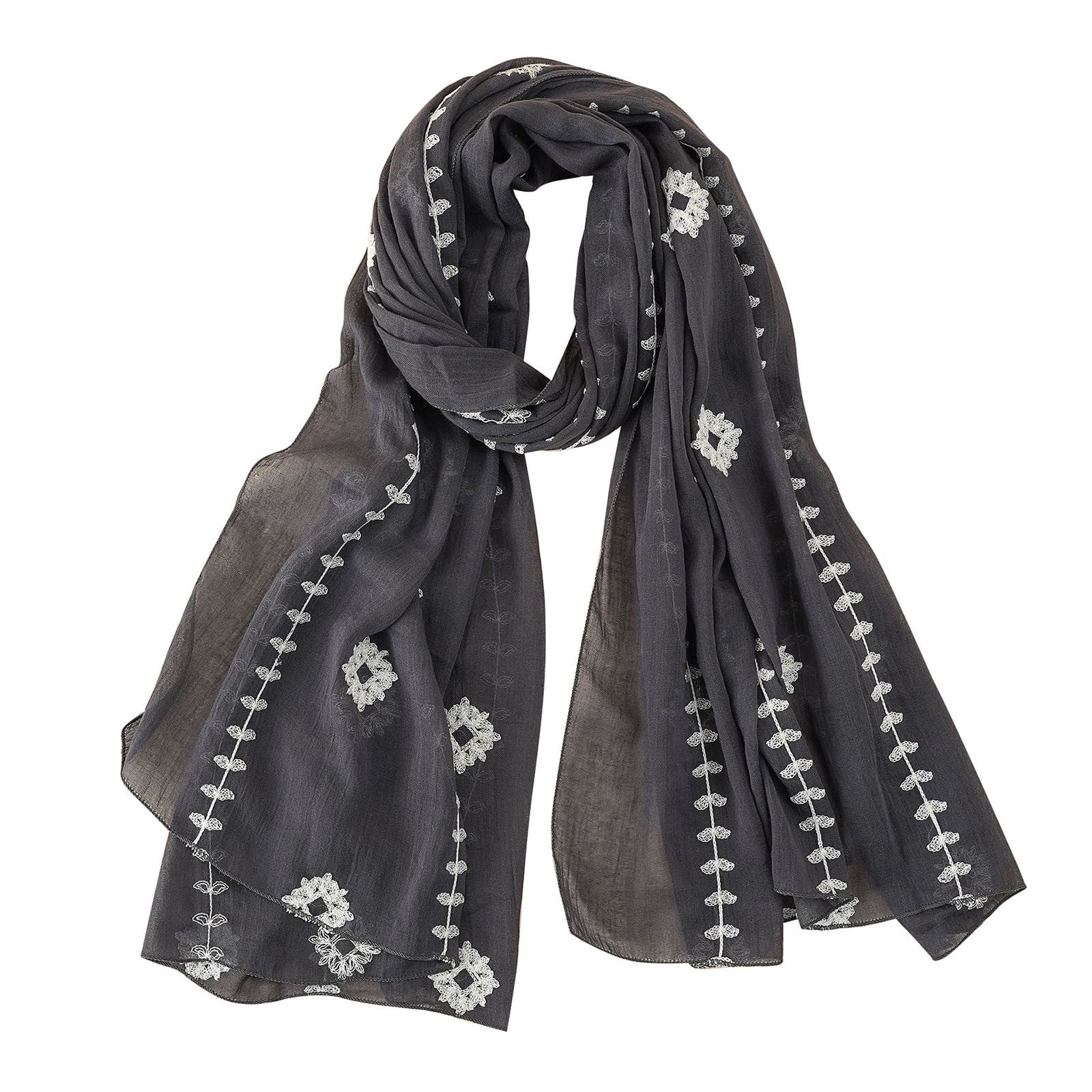 Bandanas for Women Thin Plain Embroidered Cotton Linen Long Wrap Shawl ...
