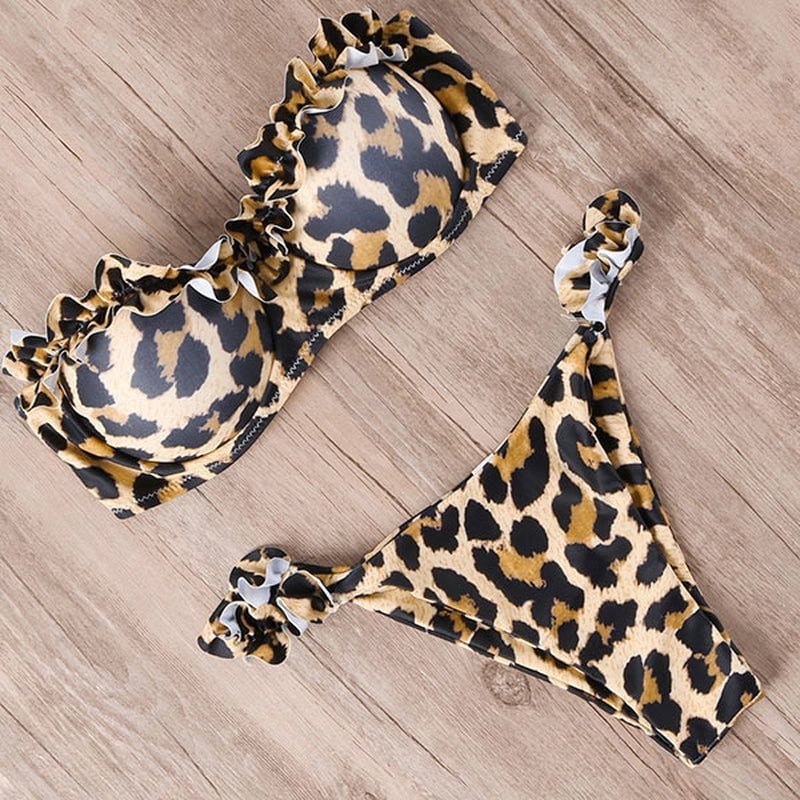 Bandeau Bikini Swimwear Women Swimsuit Sexy Ruffle Bikini Set Push up ...