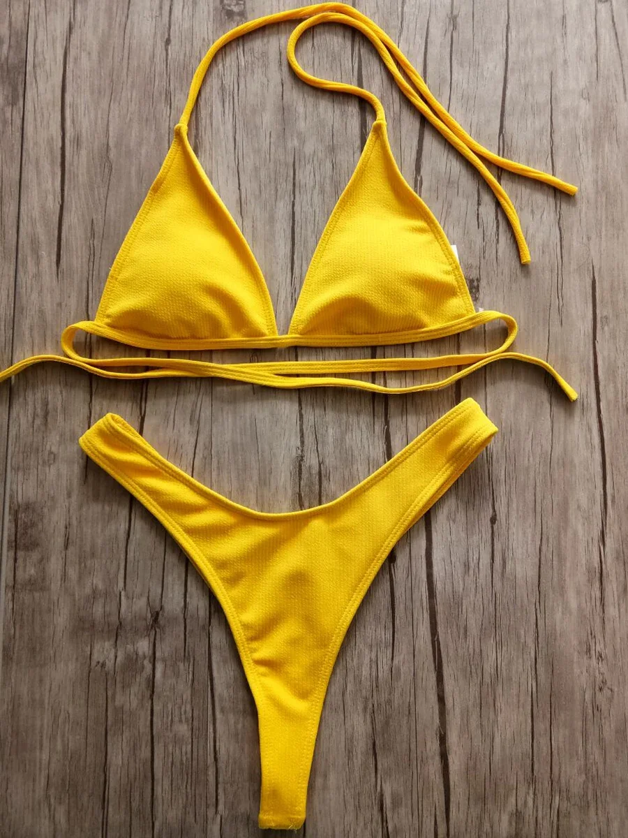 Bandeau Tanga Bikinis Ribbed Bikini 2024 Sexy High Cut Bikini Set Brazilian Swimsuit Thong