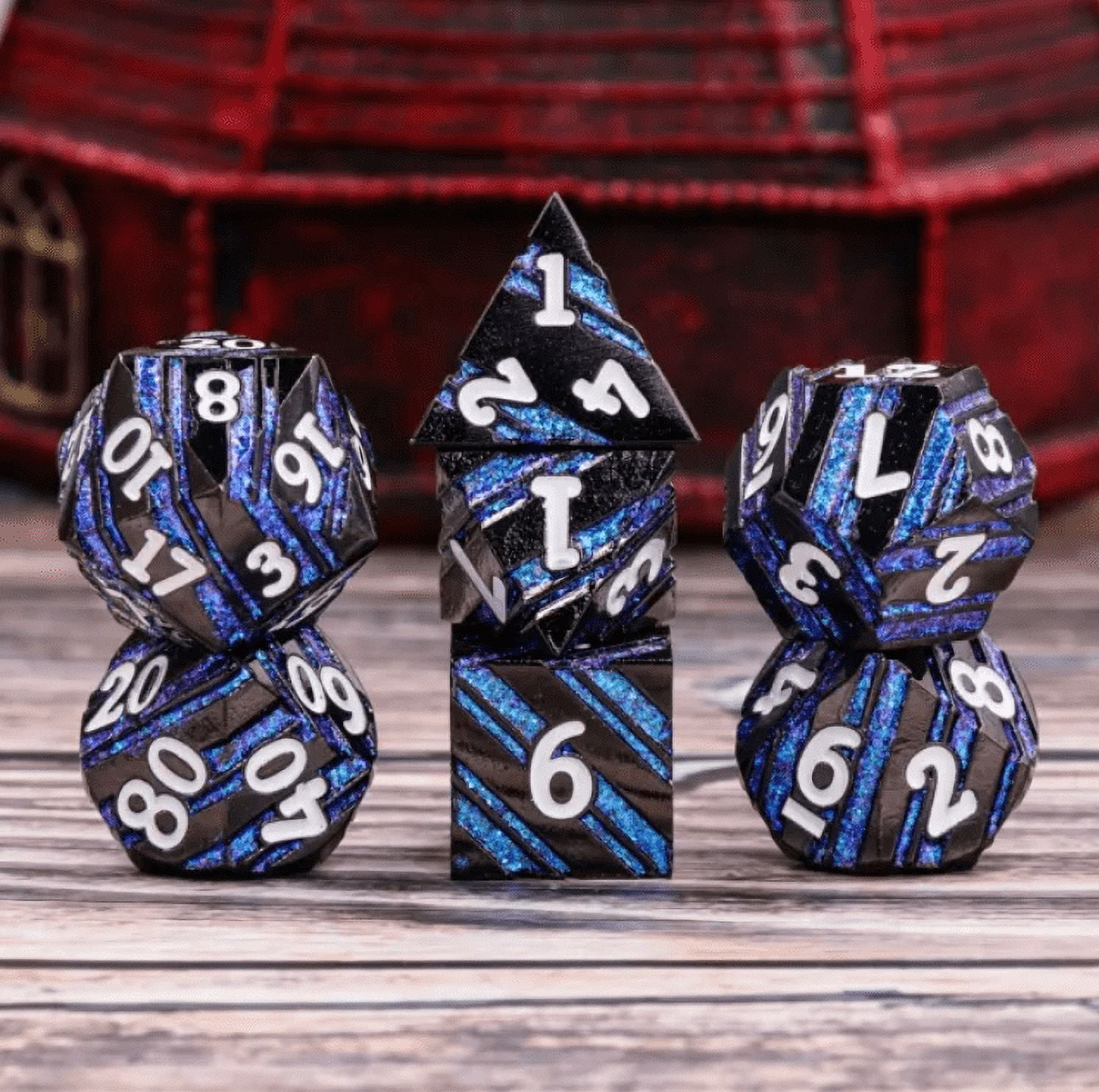 Banded Black w/Blue Mica | Metal DnD Dice Set | Dungeons and Dragons ...