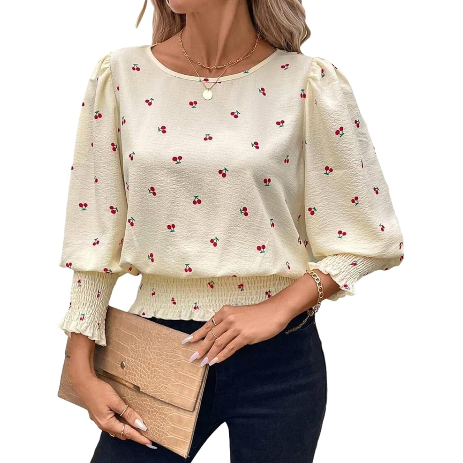 Banded Bottom Tops for Women Smocked Tops Elastic Cinched Waist Top ...