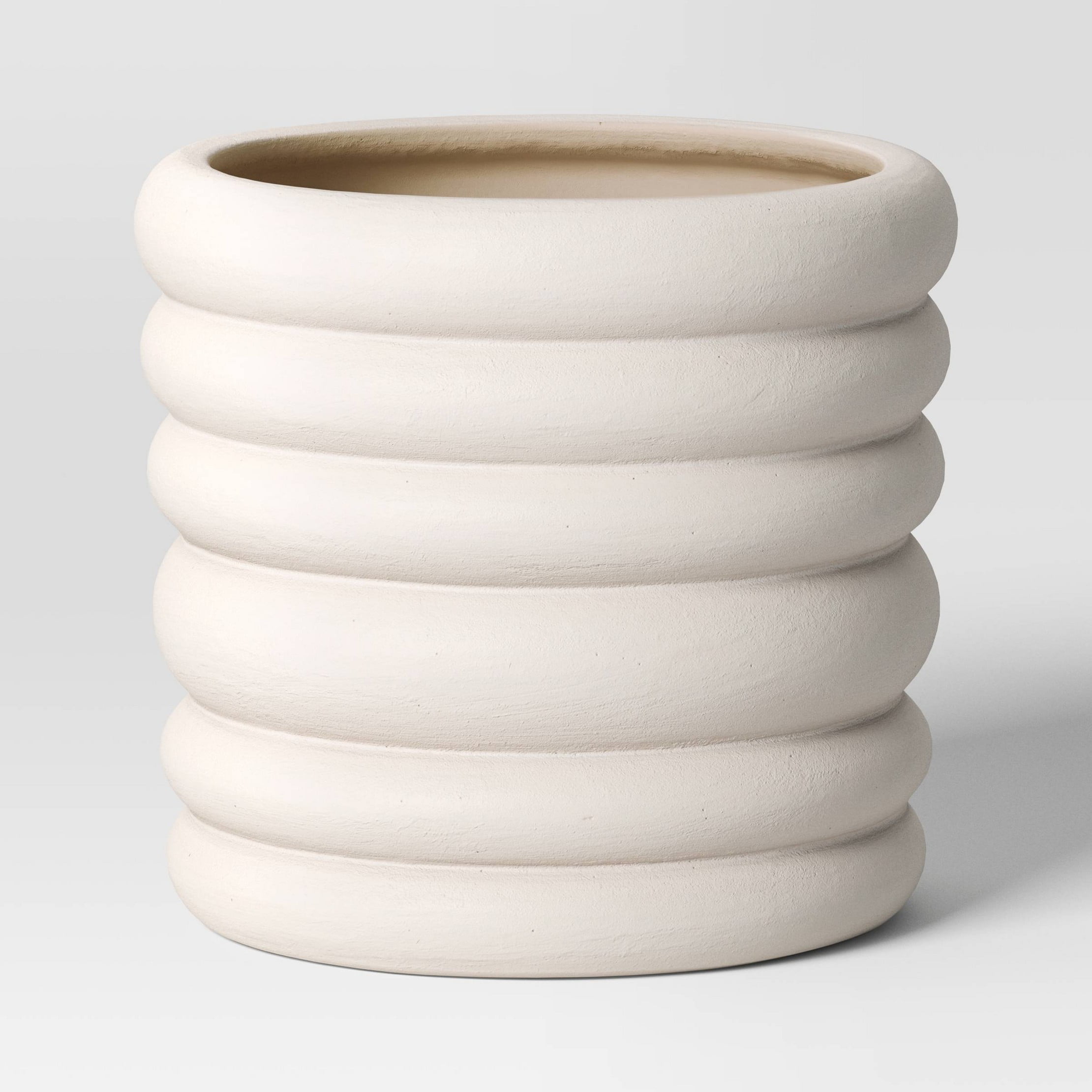 Banded Stoneware Indoor Outdoor Planter Pot White 8.125"x8.125"x8 ...