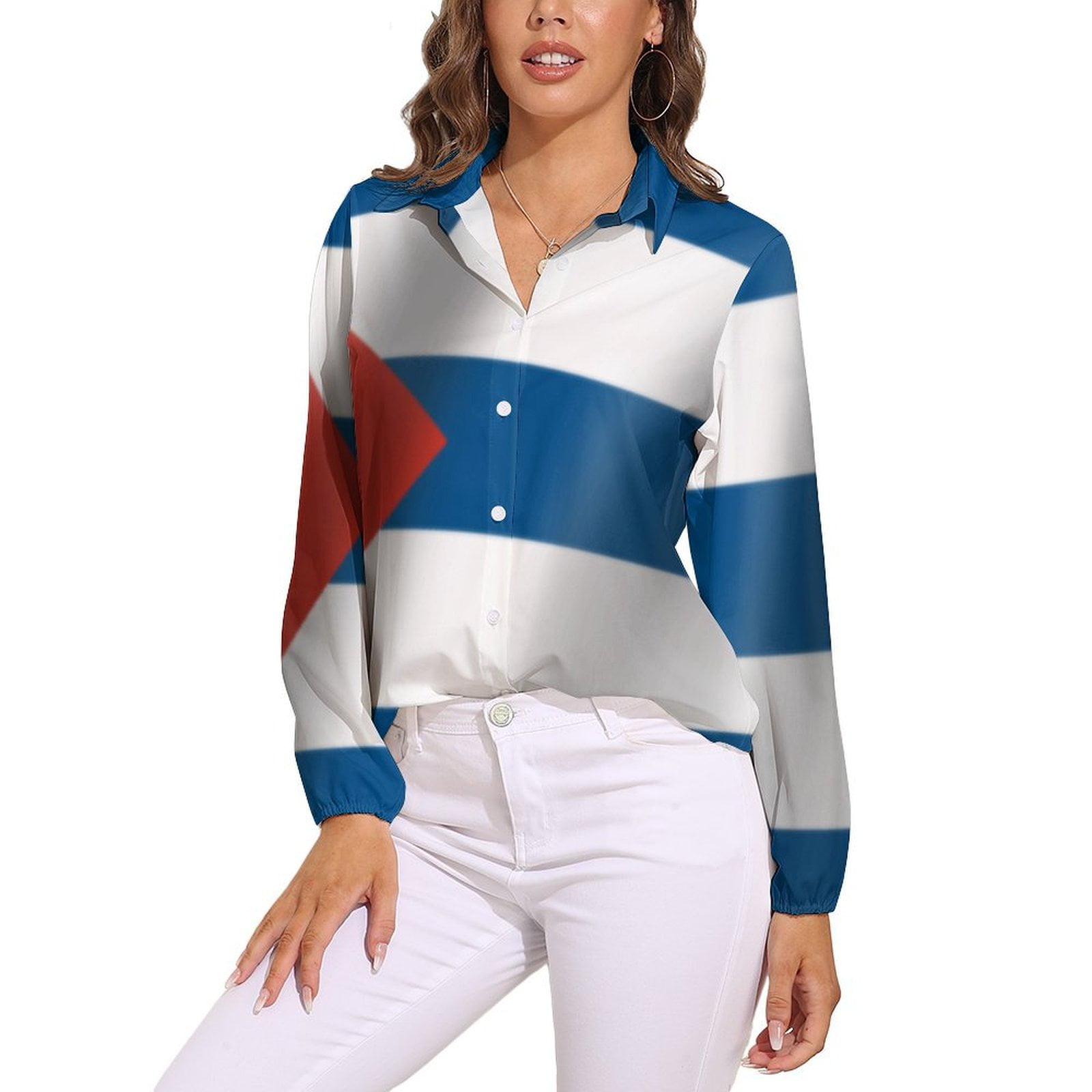 Bandera Cubana Long Sleeve Blouse Woman Streetwear Casual Shirts Summer ...