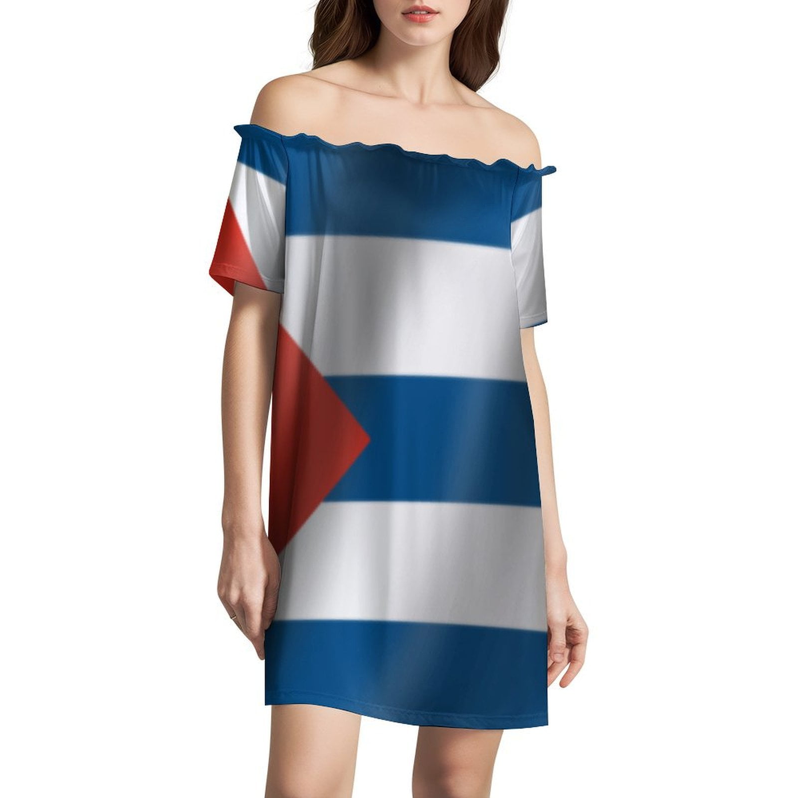 Bandera Cubana Women's Summer Loose Dress Off Shoulder Short Sleeve ...