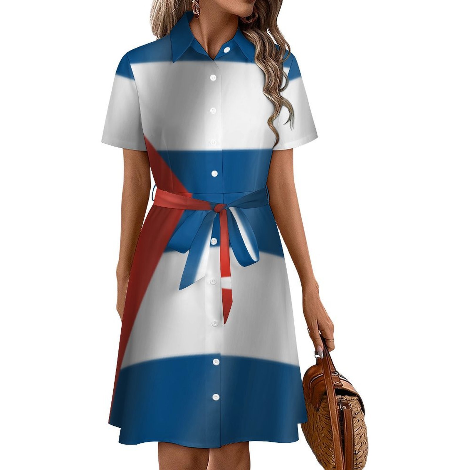 Bandera Cubana Womens Shirt Dresses Women'S Short Sleeve Dress Turn ...