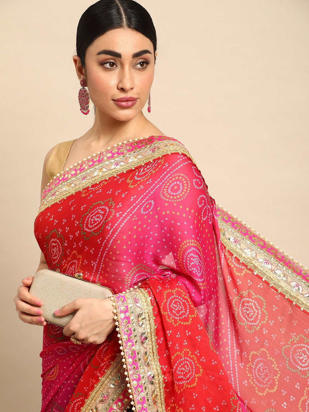 Bandhani Gotta Patti Pure Chiffon Saree - 24342738 - Walmart.com