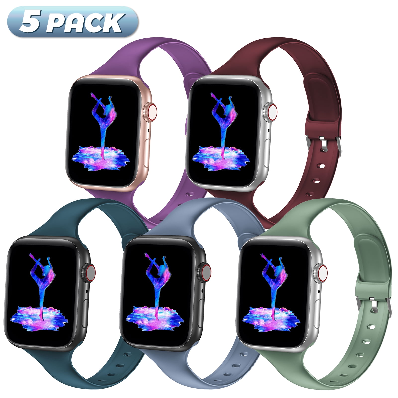 Bandiction 5 Pack Slim Band Compatible with Apple Watch Band for Women ...