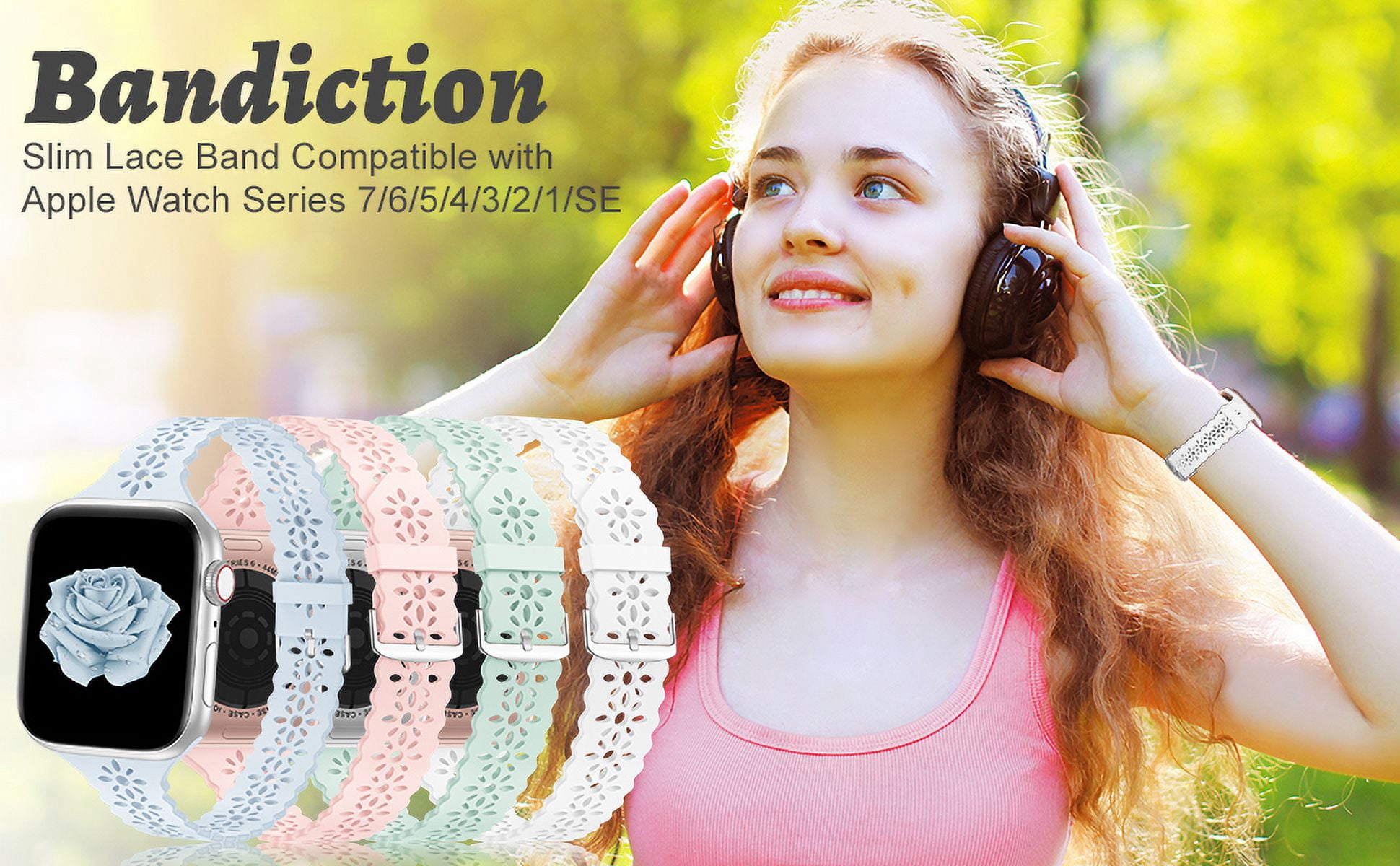 Bandiction Slim Lace Band Compatible With Apple Watch Bands for Women ...