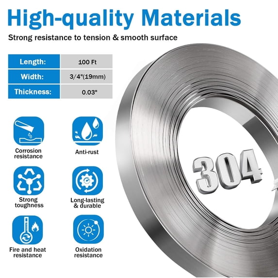 Banding Strapping Kit, 304 Stainless Steel Strapping with 100Pcs Steel ...