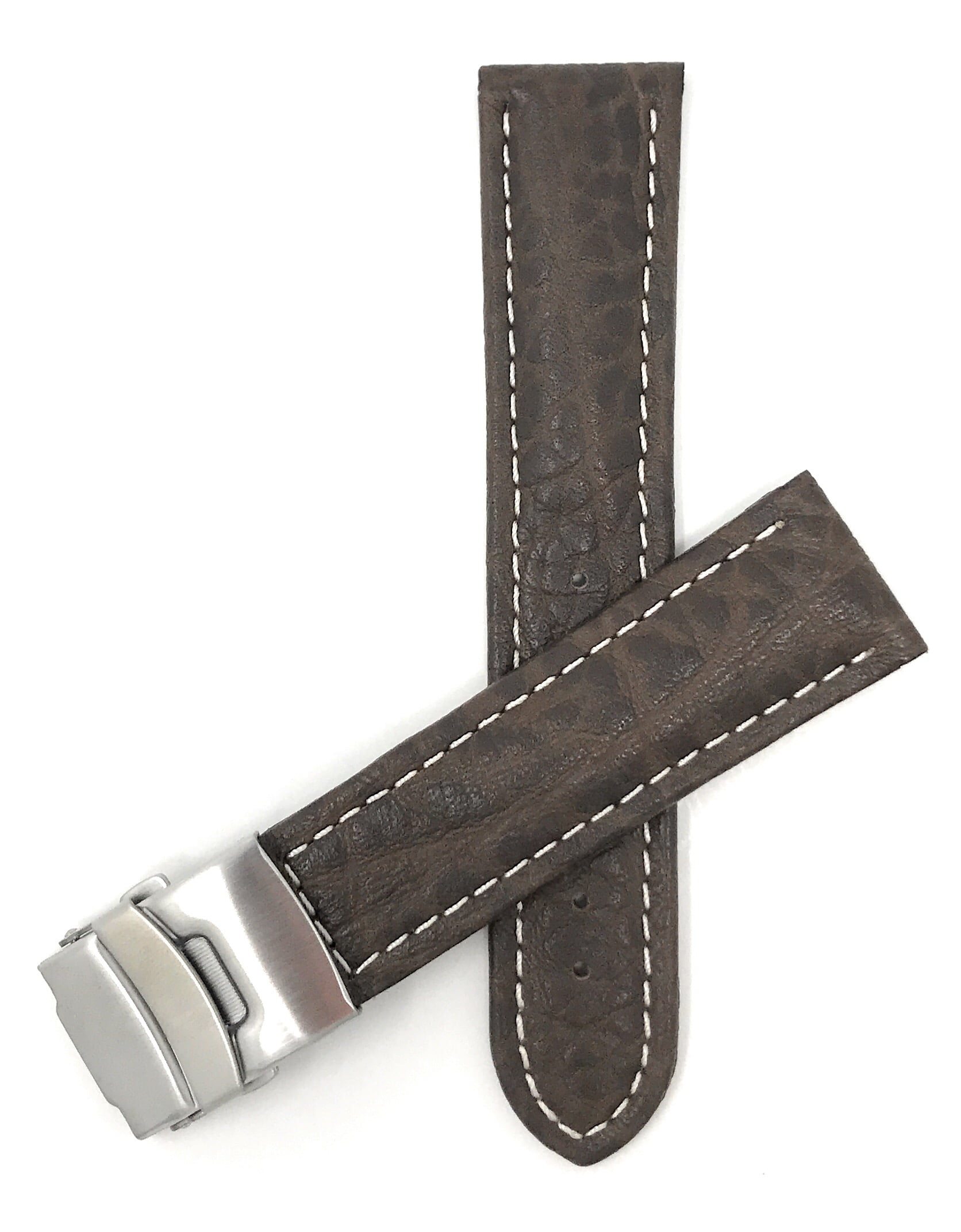 Bandini 18mm Mens Italian Leather Watch Band Strap - Brown - Deployment ...