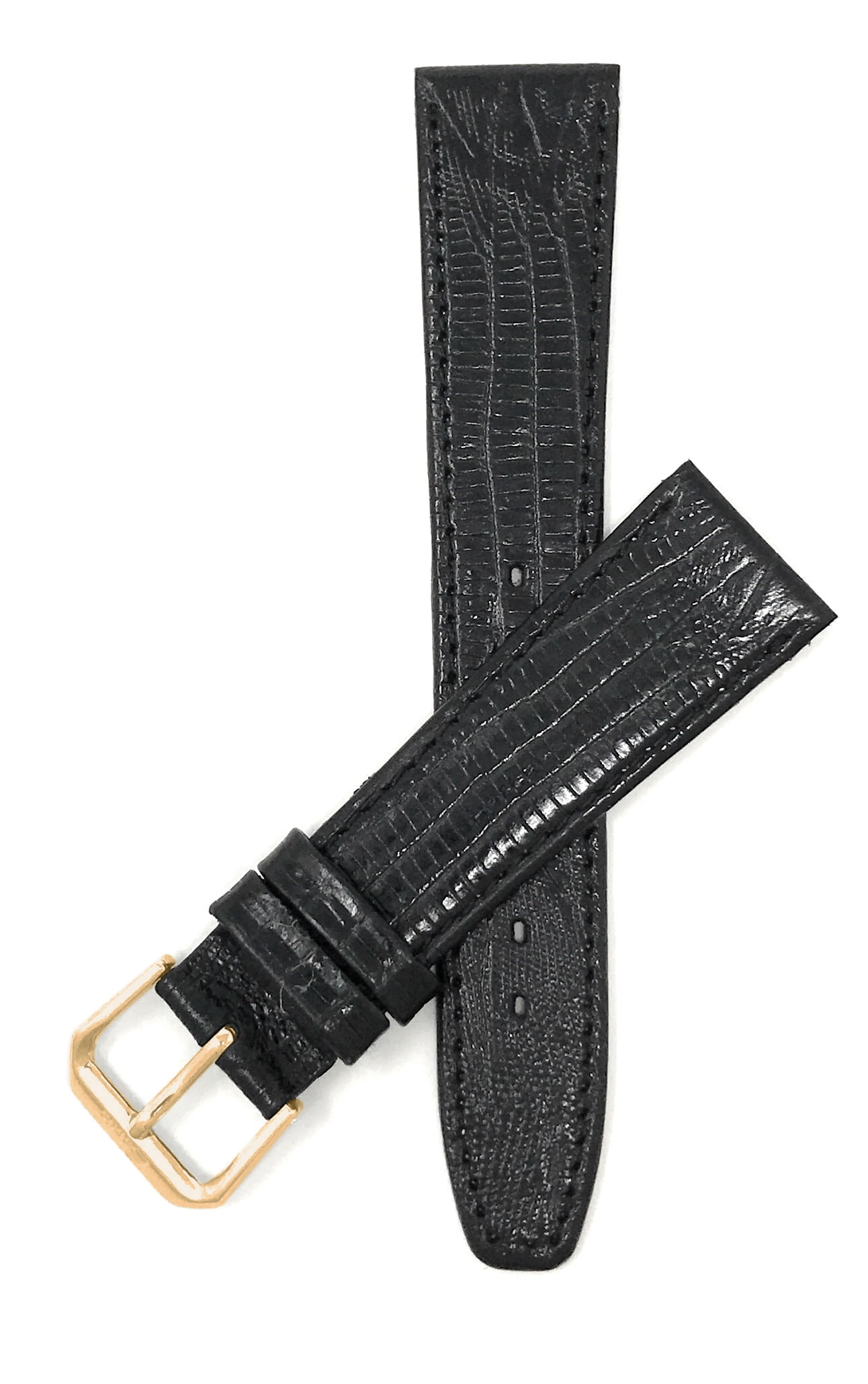 Bandini 20mm Italian Leather Watch Band Strap - Black - Lizard Pattern ...