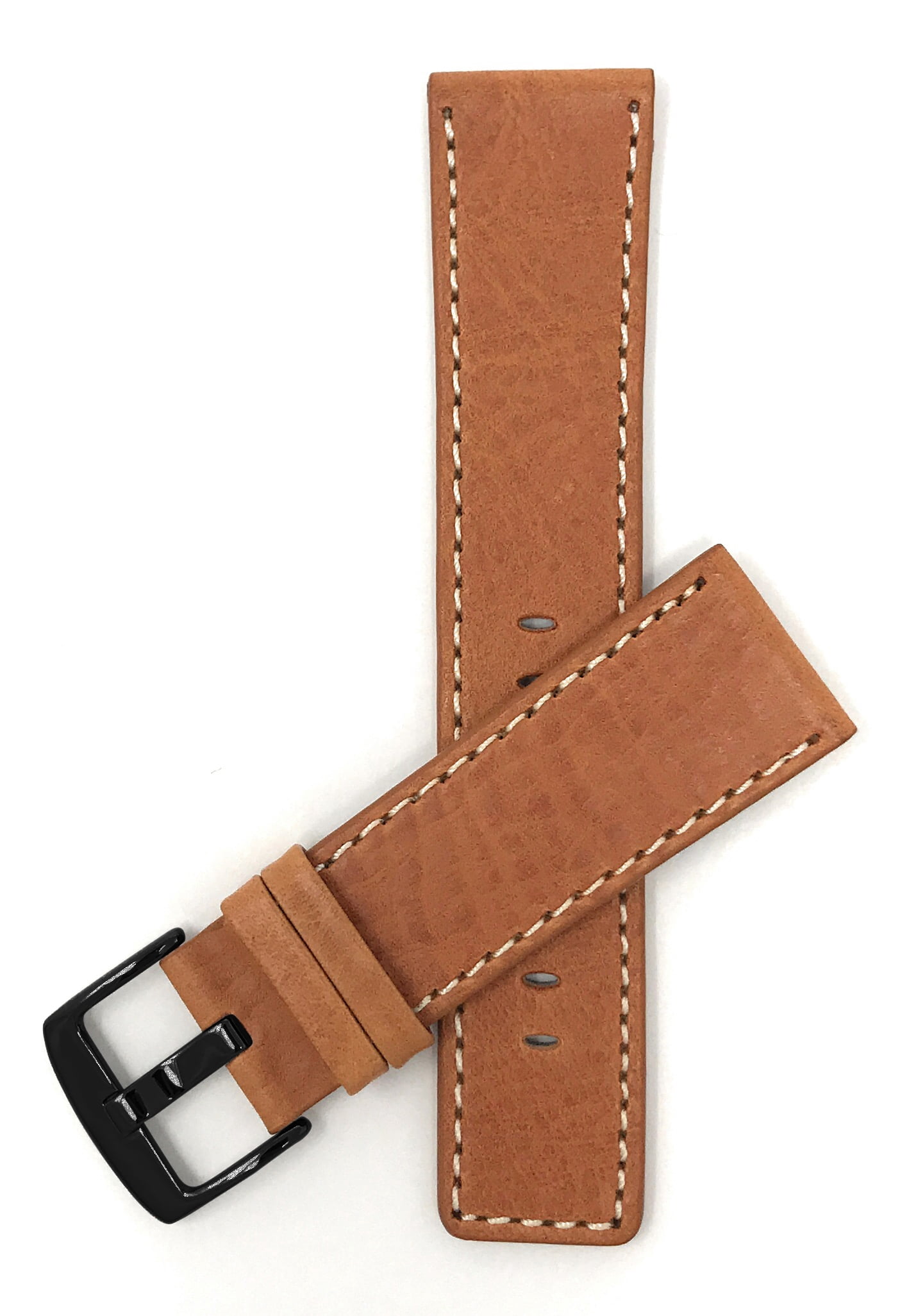Bandini 22mm Mens Genuine Leather Watch Band Strap - Tan With White ...