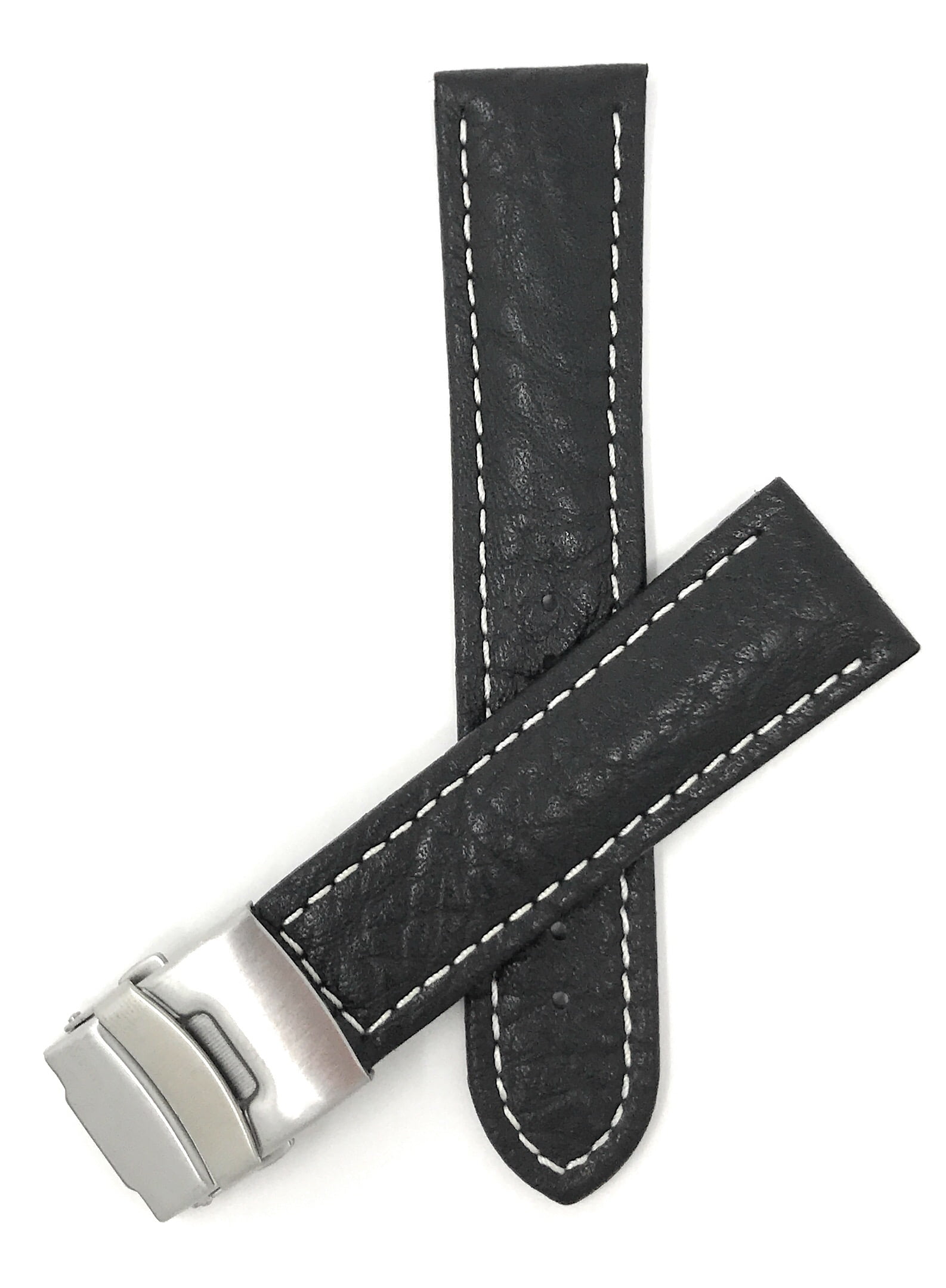 Bandini 22mm Mens Italian Leather Watch Band Strap - Black - Deployment ...