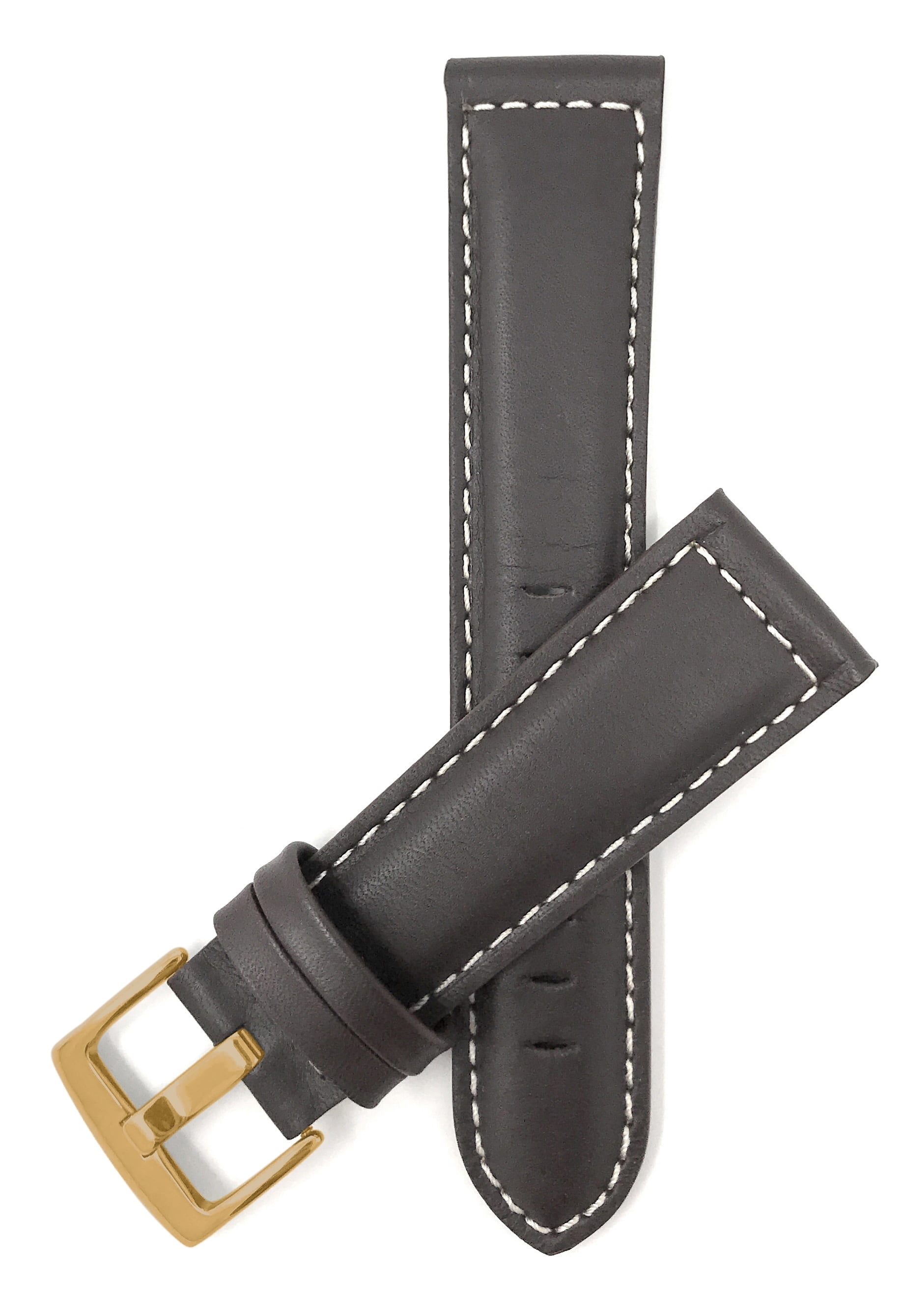 Bandini 24mm Mens Leather Watch Band Strap - Brown - White Stitching ...