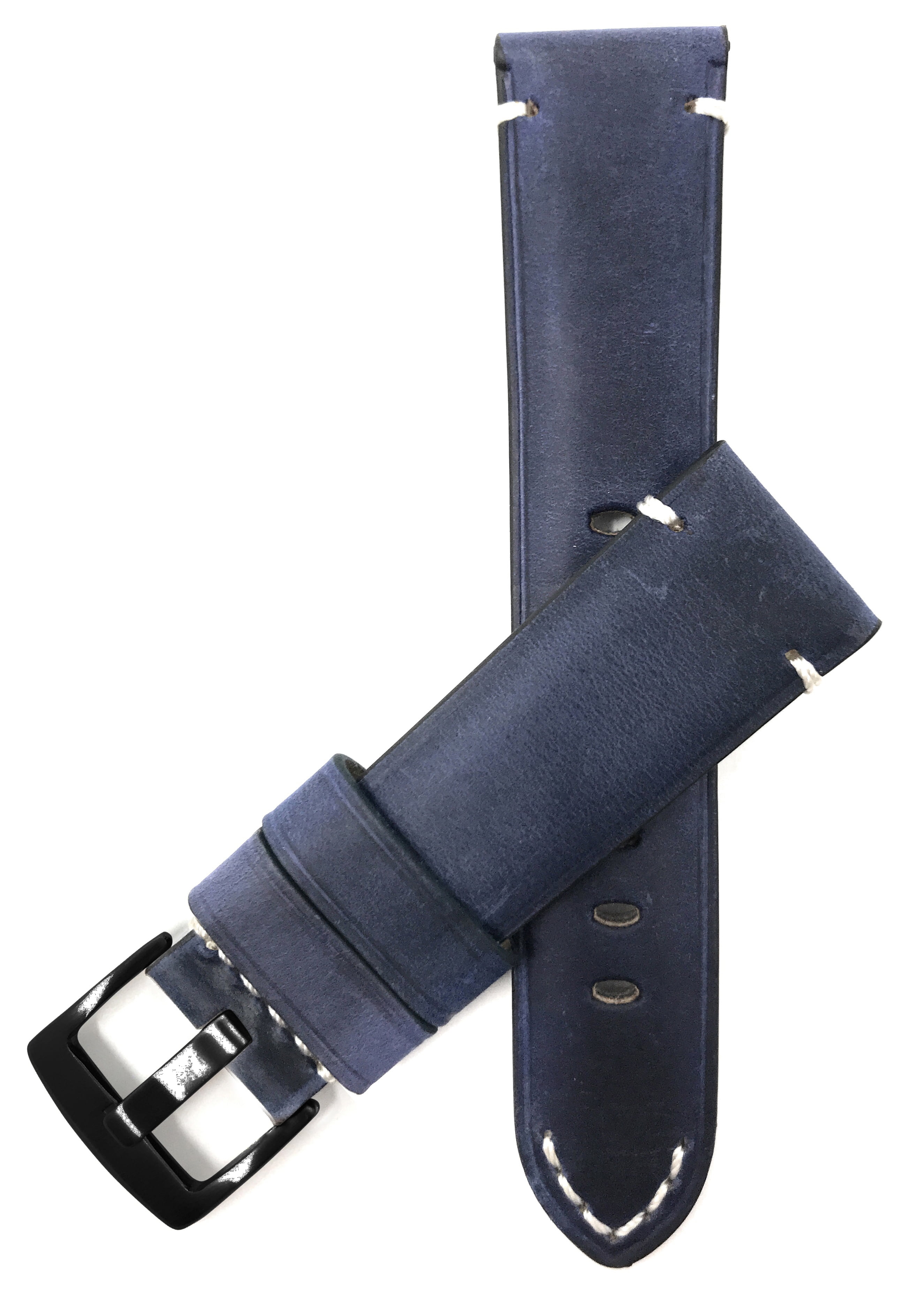 Bandini 24mm Mens Vintage Leather Watch Band Strap - Blue - Stainless ...
