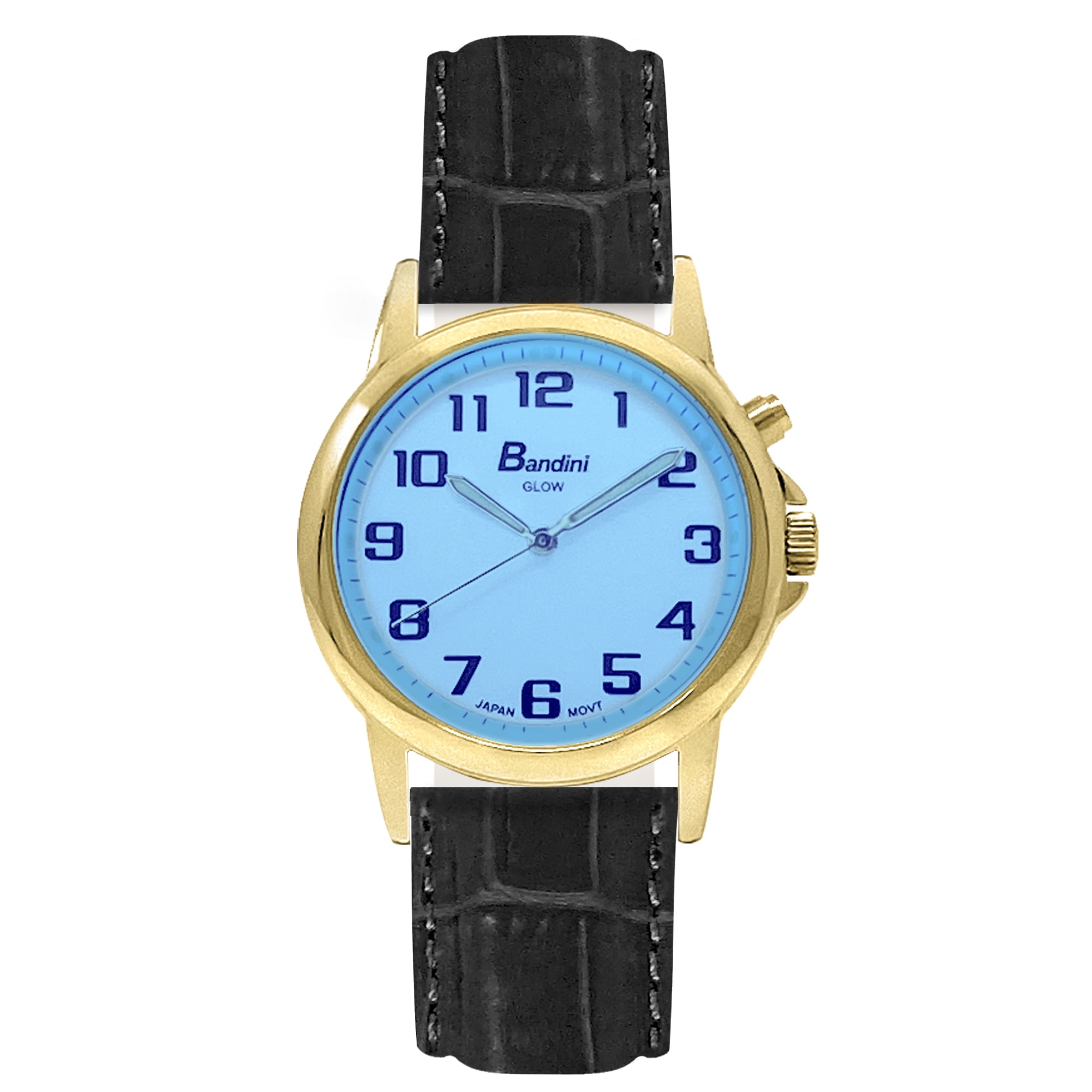 Bandini Mens Glow Watch - Alligator Pattern Leather Band - 38mm Analog ...