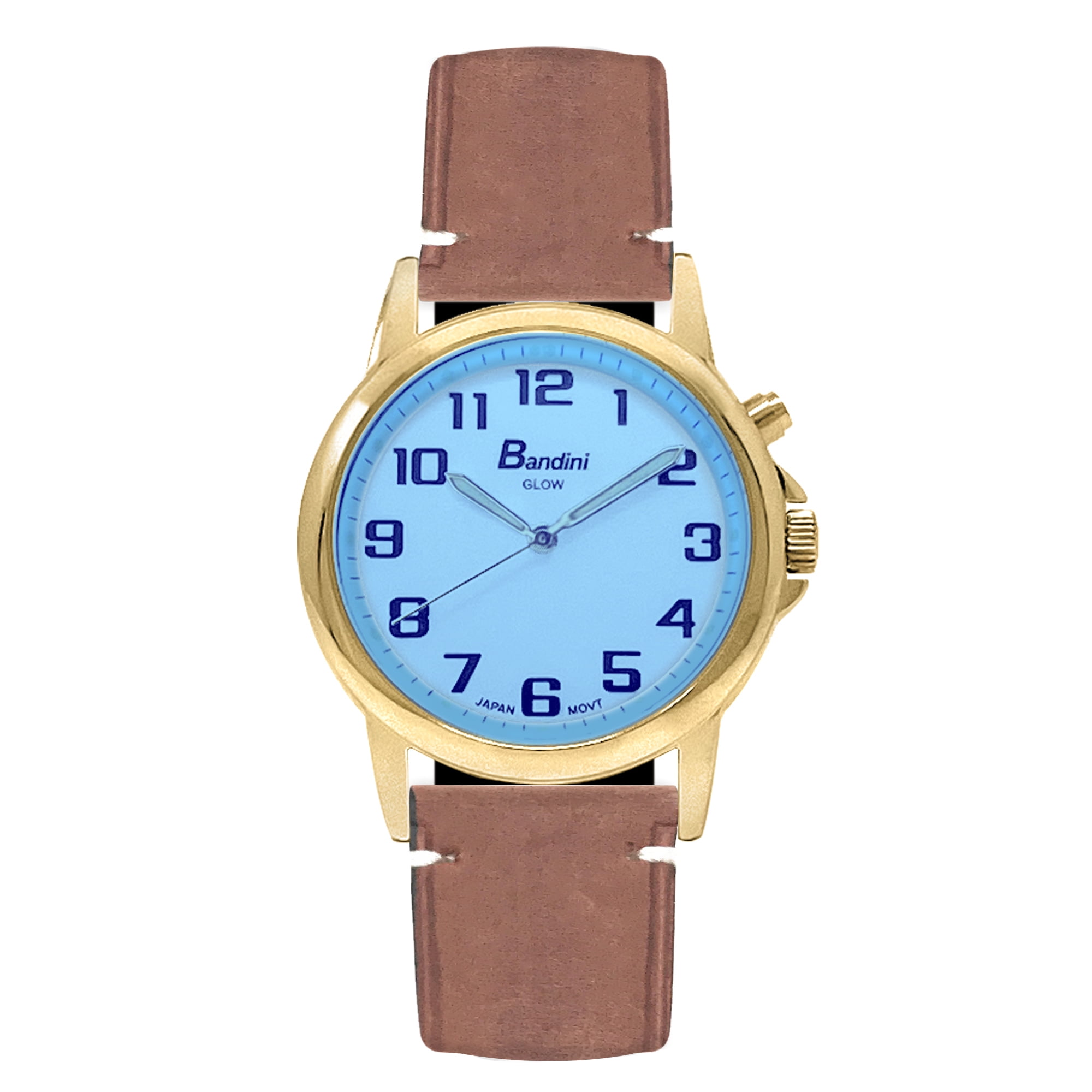 Bandini Mens Glow Watch - Minimal Stitch Leather Band - 38mm Analog Men ...