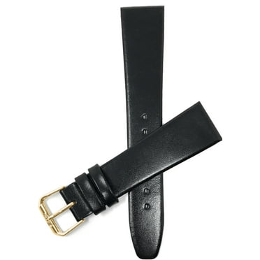 Watch Band Calfskin Leather Comfort Lite Padded Black Mens Width: 18mm ...