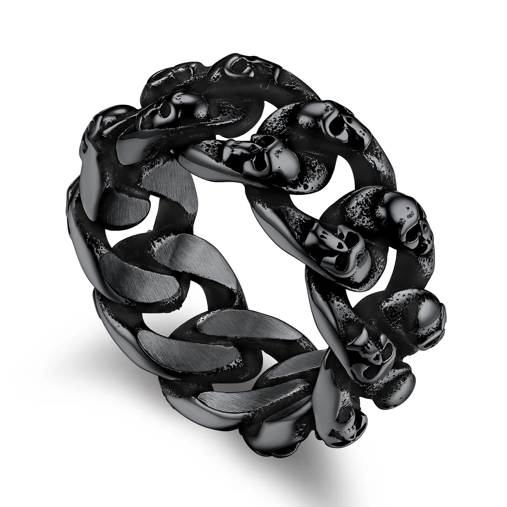 Bandmax 10MM Wide Black Stainless Steel Men Rings Hip Hop Cuban Chain ...