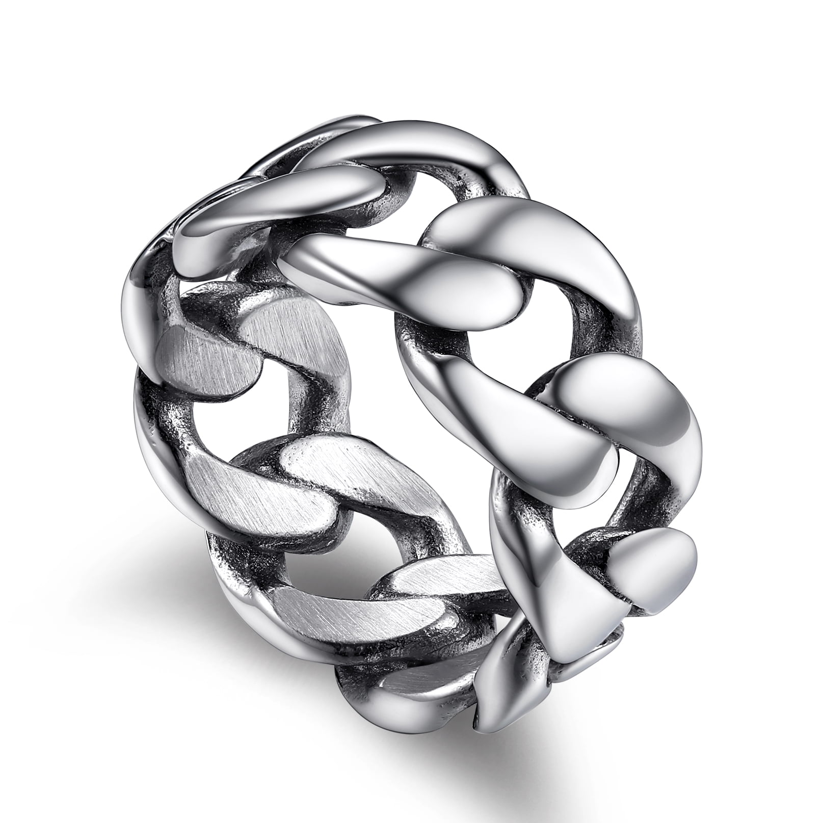 Bandmax 10MM Wide Stainless Steel Men Rings Hip Hop Cuban Chain Band ...