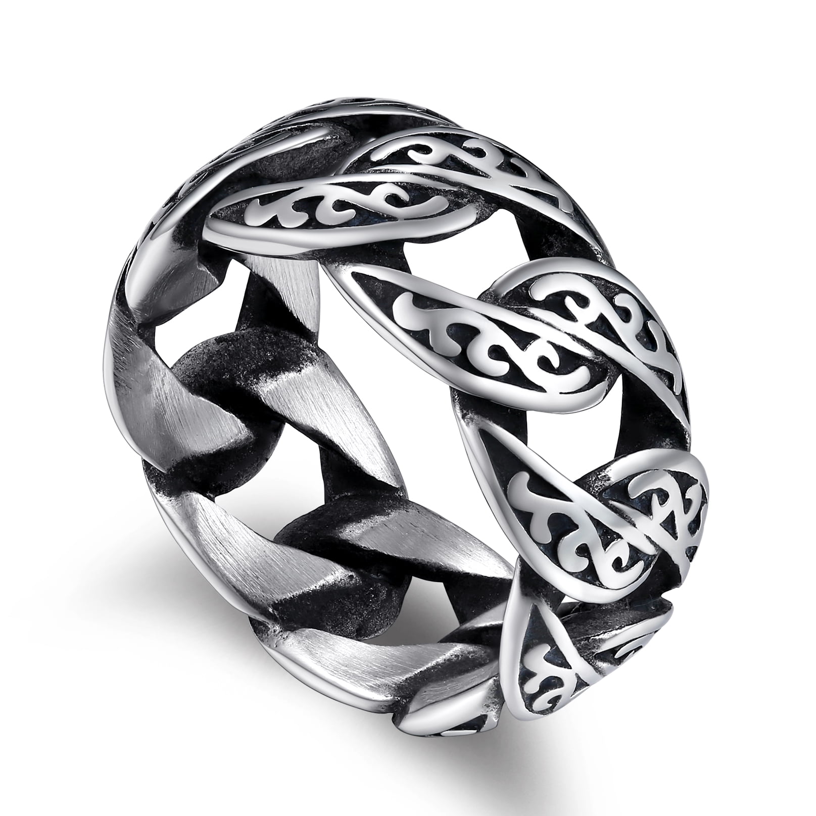 Bandmax 10MM Wide Stainless Steel Men Rings Hip Hop Cuban Chain with ...