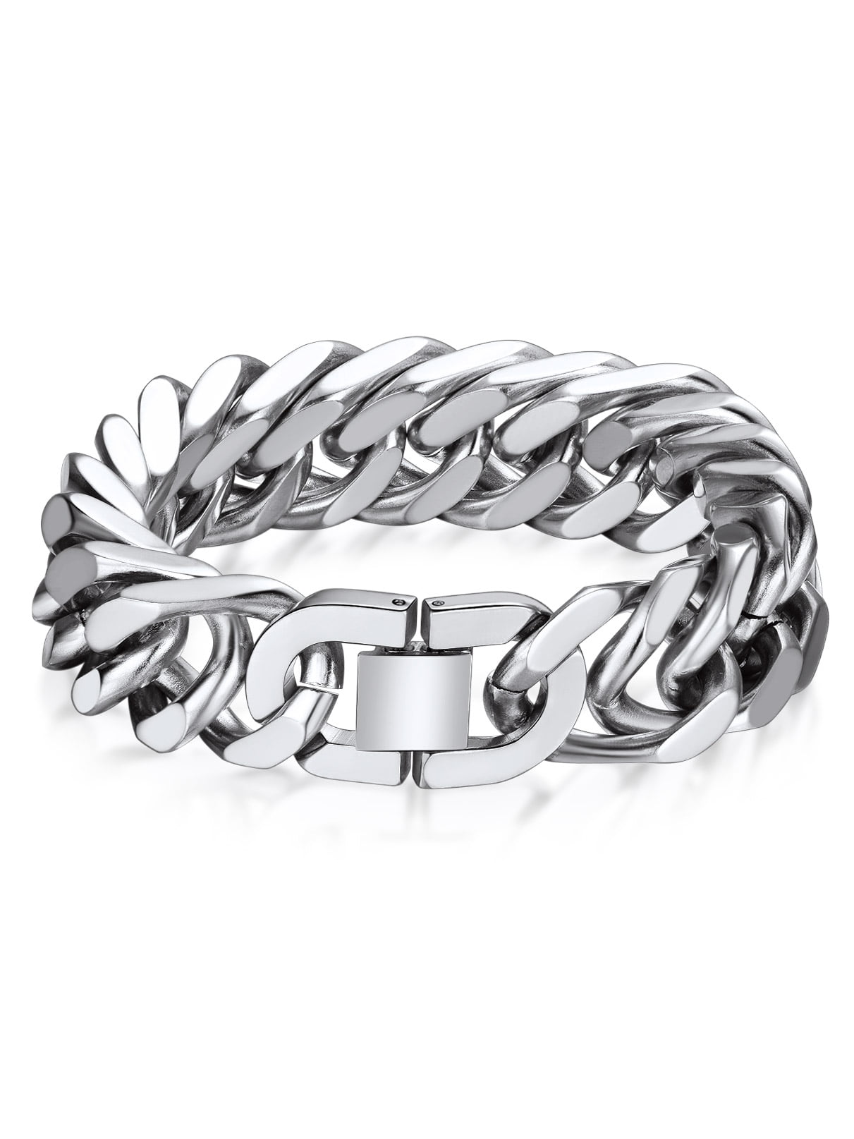 Bandmax 17MM Stainless Steel Cuban Chain Bracelets for Men Miami Curb ...