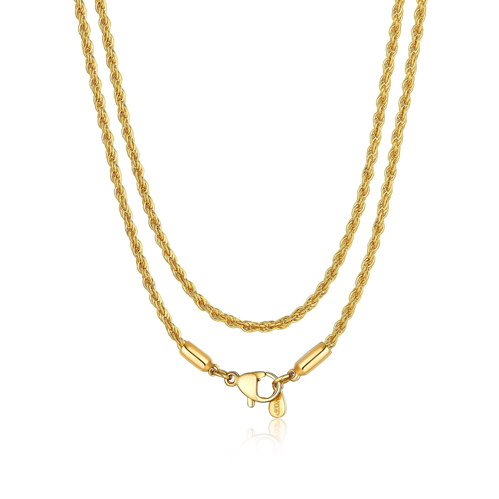 Bandmax 2MM 14K Gold Plated Long Twisted Rope Chain for Men Women 30 ...