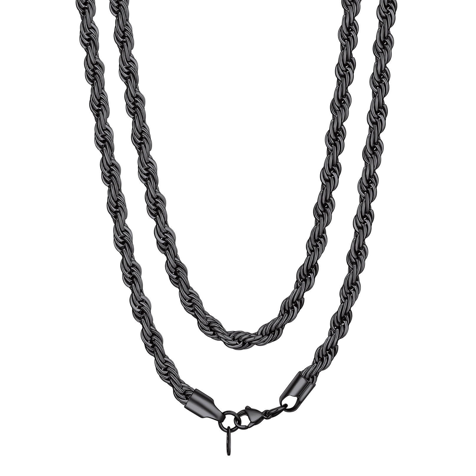 Bandmax 6MM Black Men Rope Chain Necklace 20 Inch Hypoallergenic ...