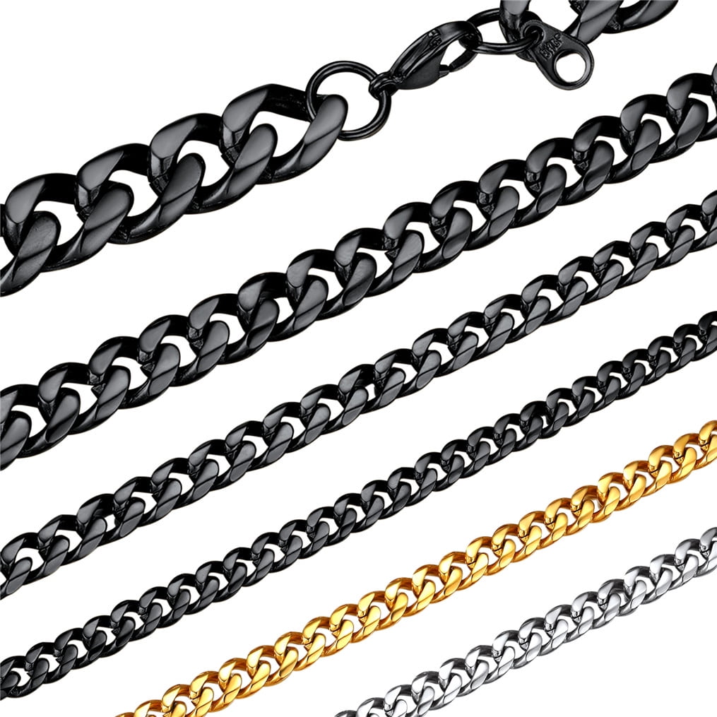 Bandmax 6MM Curb Cuban Chain for Men Women Teenager Black Metal Plated ...