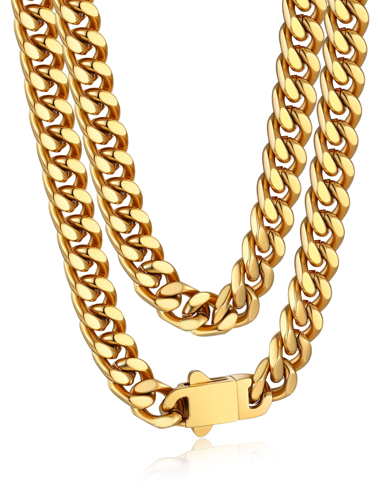 Bandmax 7MM Men's Chunky Cuban Chain Necklace Stainless Steel 14K Gold ...