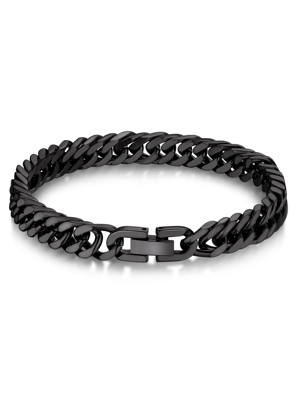 Bandmax 8MM Men's Black Cuban Chain Bracelets Stainless Steel Miami ...