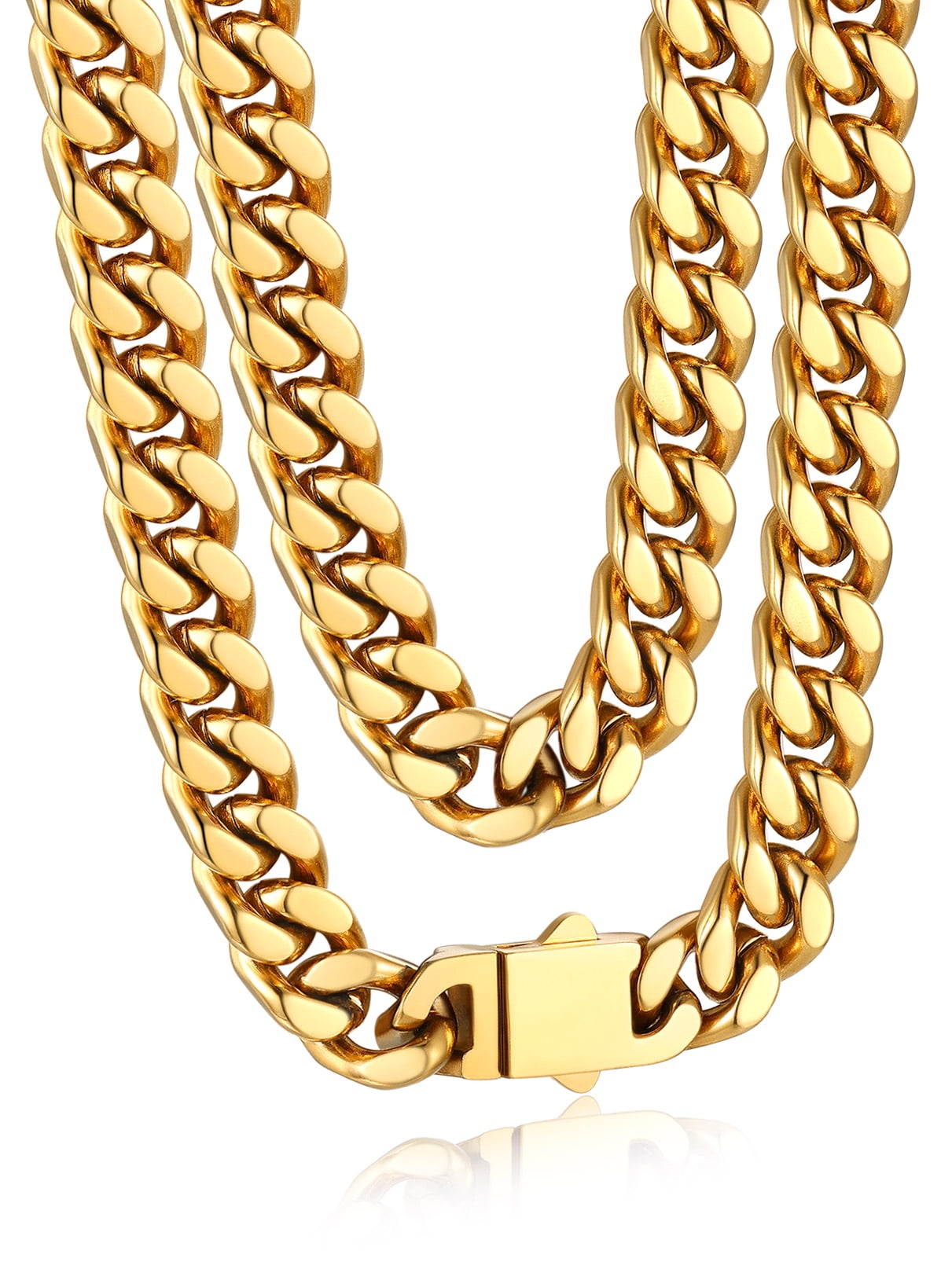 Bandmax 9MM Men's Chunky Cuban Chain Necklace Stainless Steel 14K Gold ...