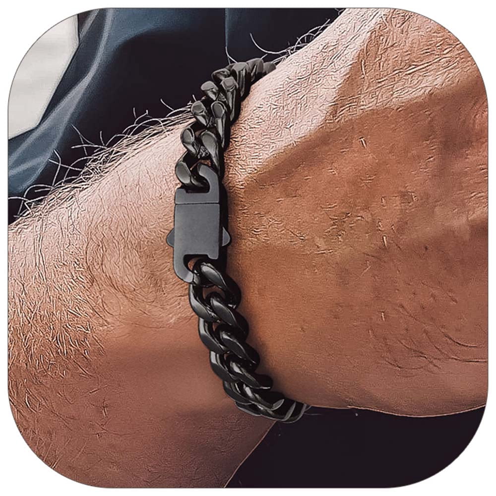Bandmax 9MM Wide Black Cuban Chain Bracelet for Men Women Father's Day ...