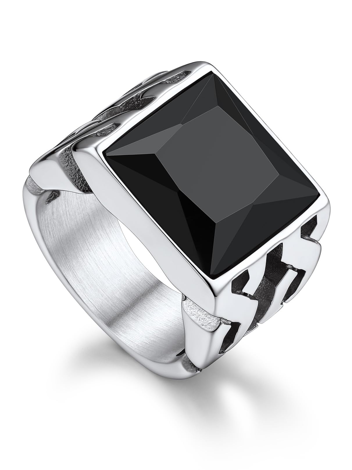Bandmax Chunky Gemstone Rings for Men Women Stainless Steel Hollowed ...