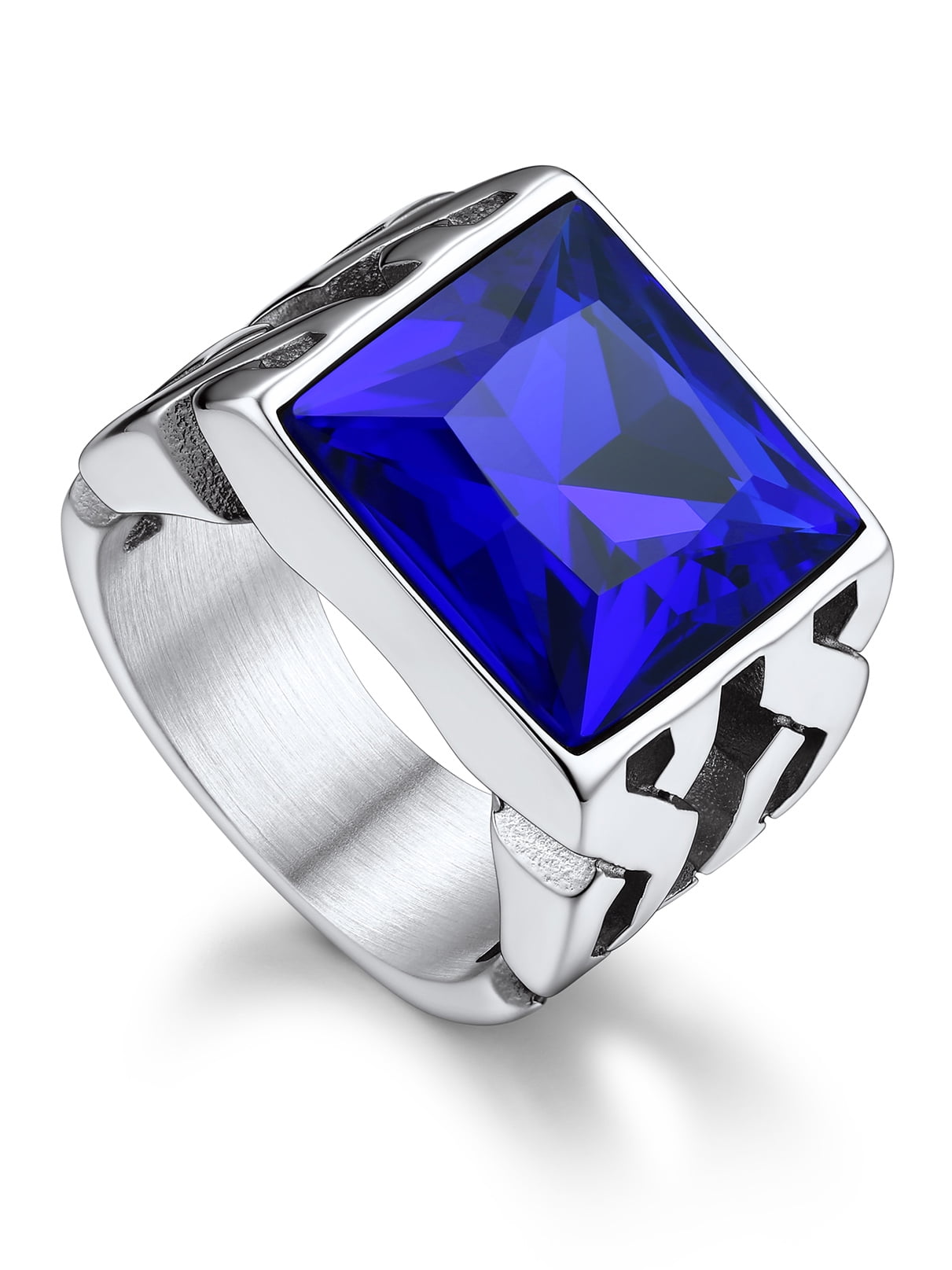 Bandmax Chunky Gemstone Rings for Men Women Stainless Steel Hollowed ...