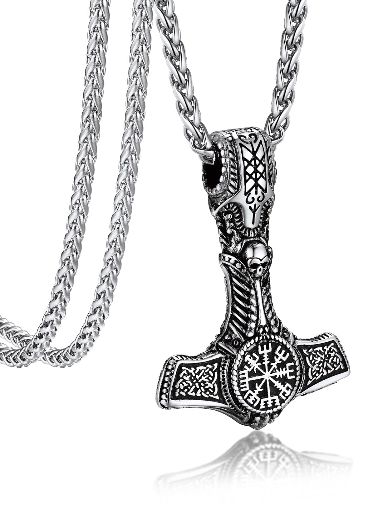 Bandmax Mens Thor Hammer Pendant with Compass Design Necklace Stainless ...