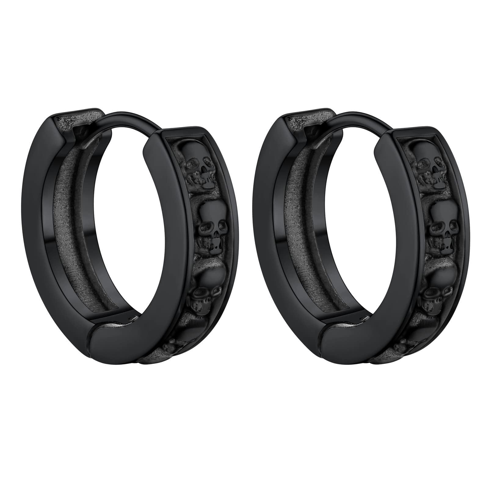Bandmax Skull Huggie Hoop Earrings for Women Men 316L Stainless Steel ...