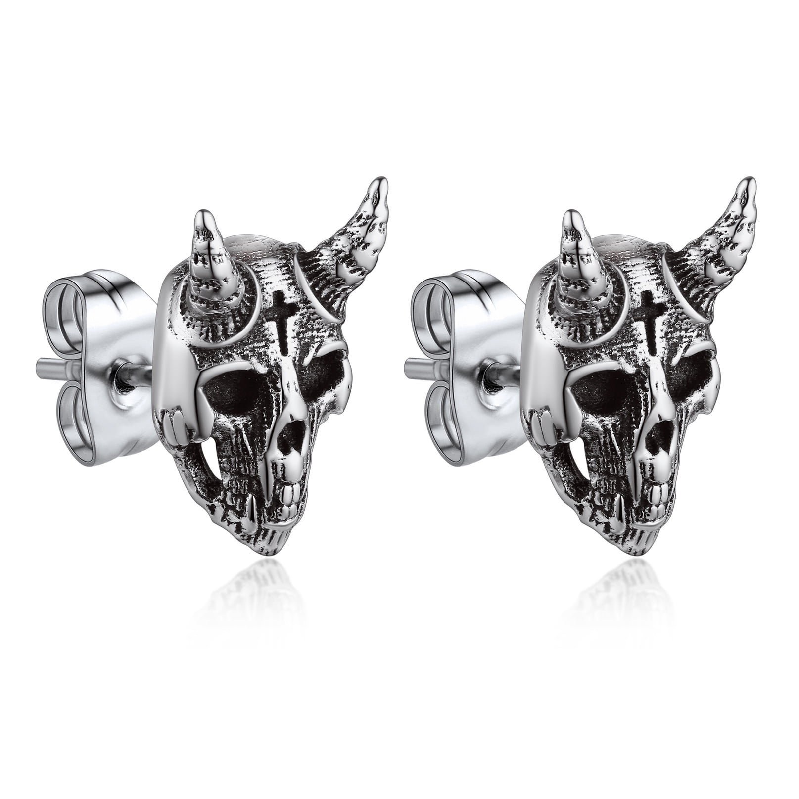 Bandmax Black Stainless Steel Skull Stud Earrings for Men Wowen Devil ...