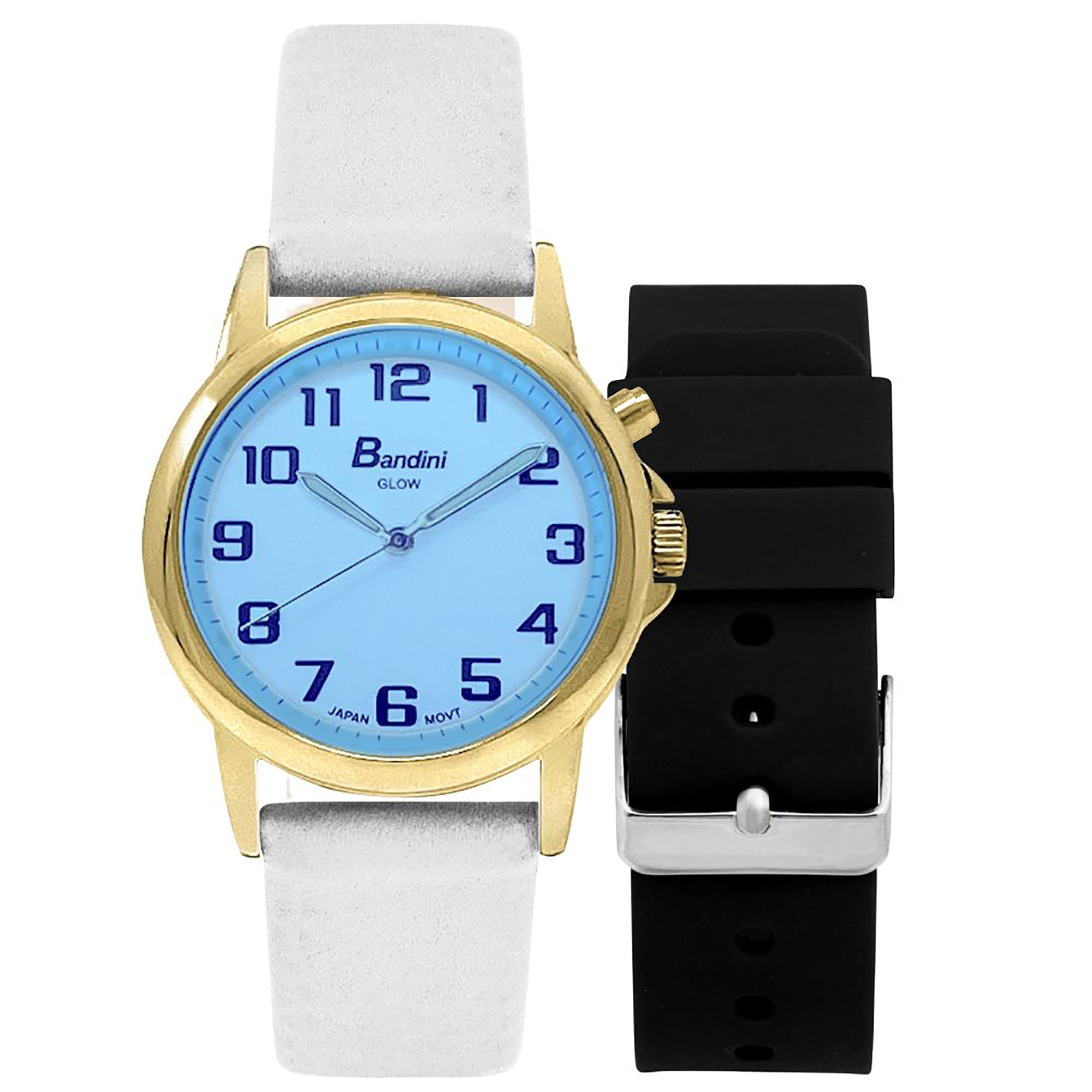 Bandni Glow Watch Set - Leather & Extra Silicone Band - 38mm Analog ...