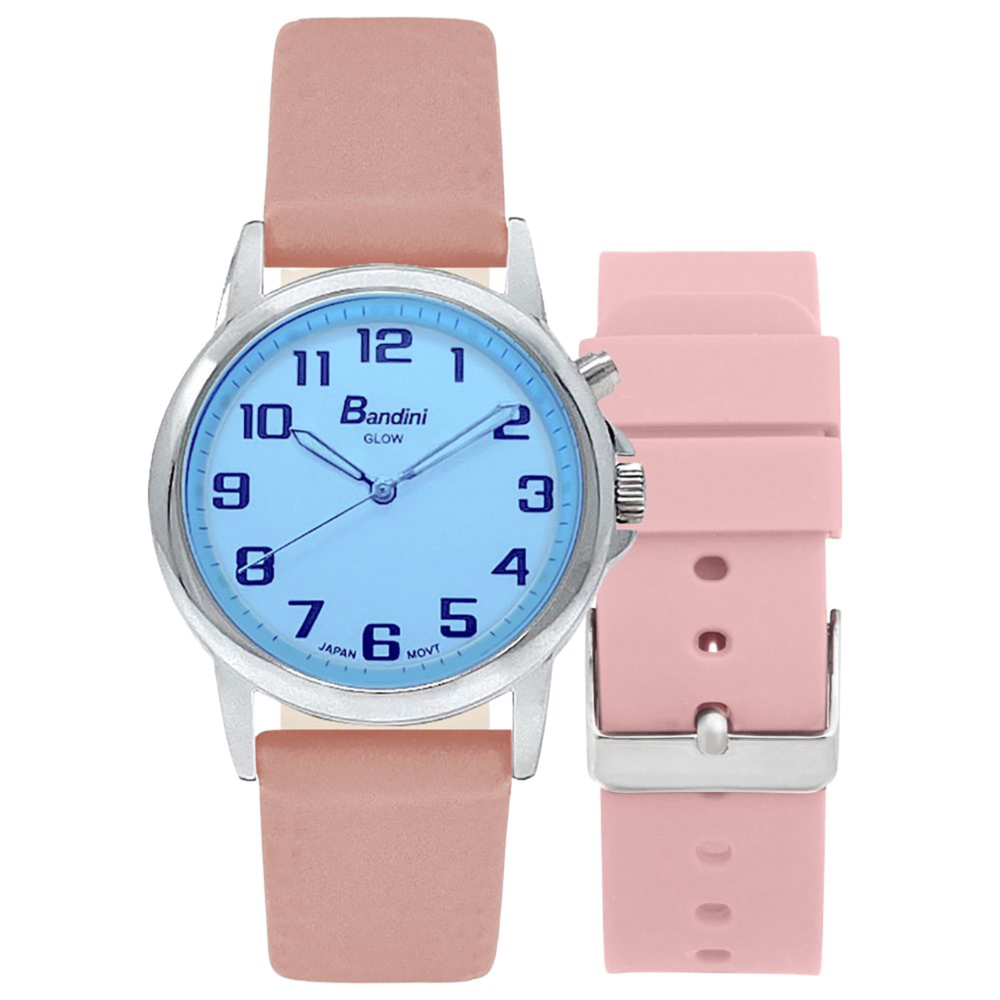 Bandni Glow Watch Set - Leather & Extra Silicone Band - 38mm Analog ...